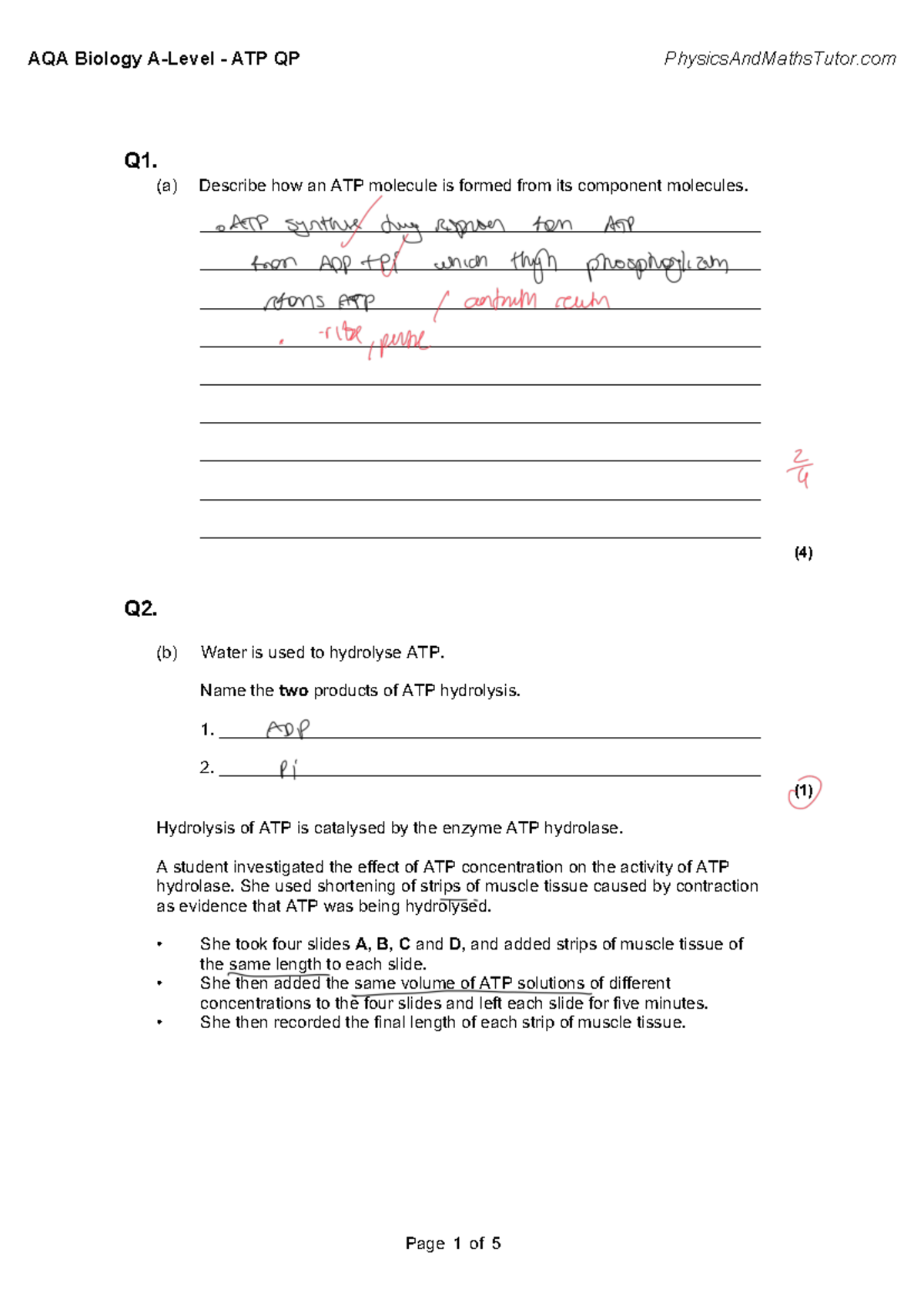 1.6 ATP QP 2 - Past paper on as level content - Q1. (a) Describe how an ...