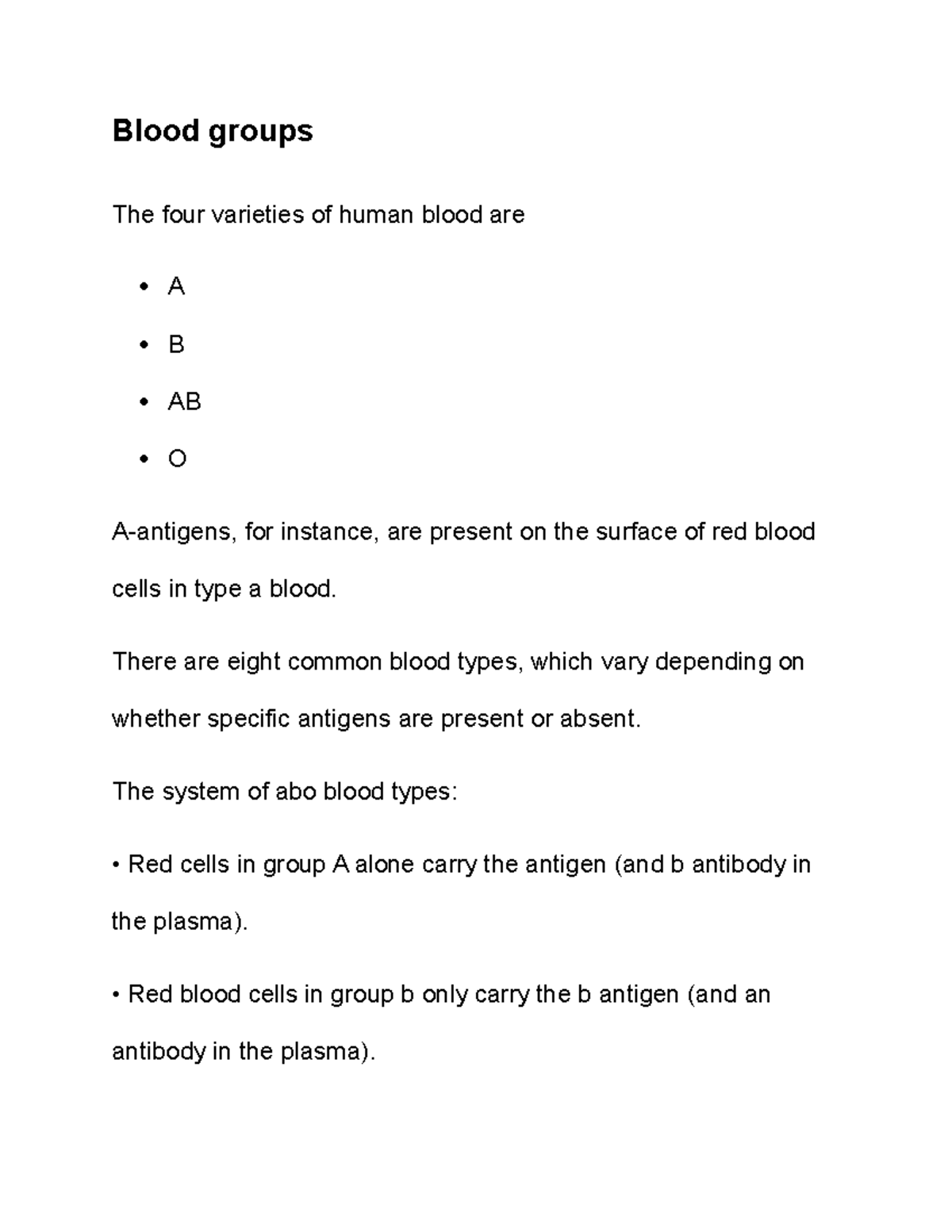 Blood groups - Notes - Blood groups The four varieties of human blood ...