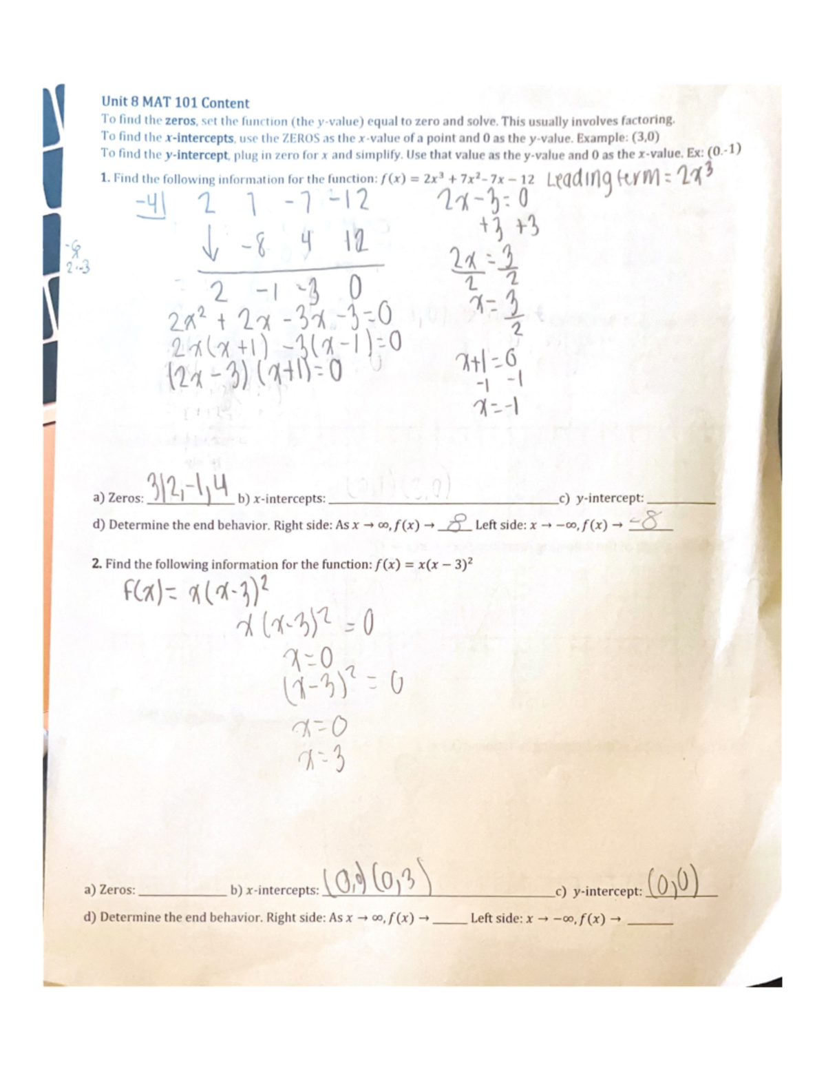 Unit 8 MAT 101 Content/ Solving Inequalities, domain and range on a ...