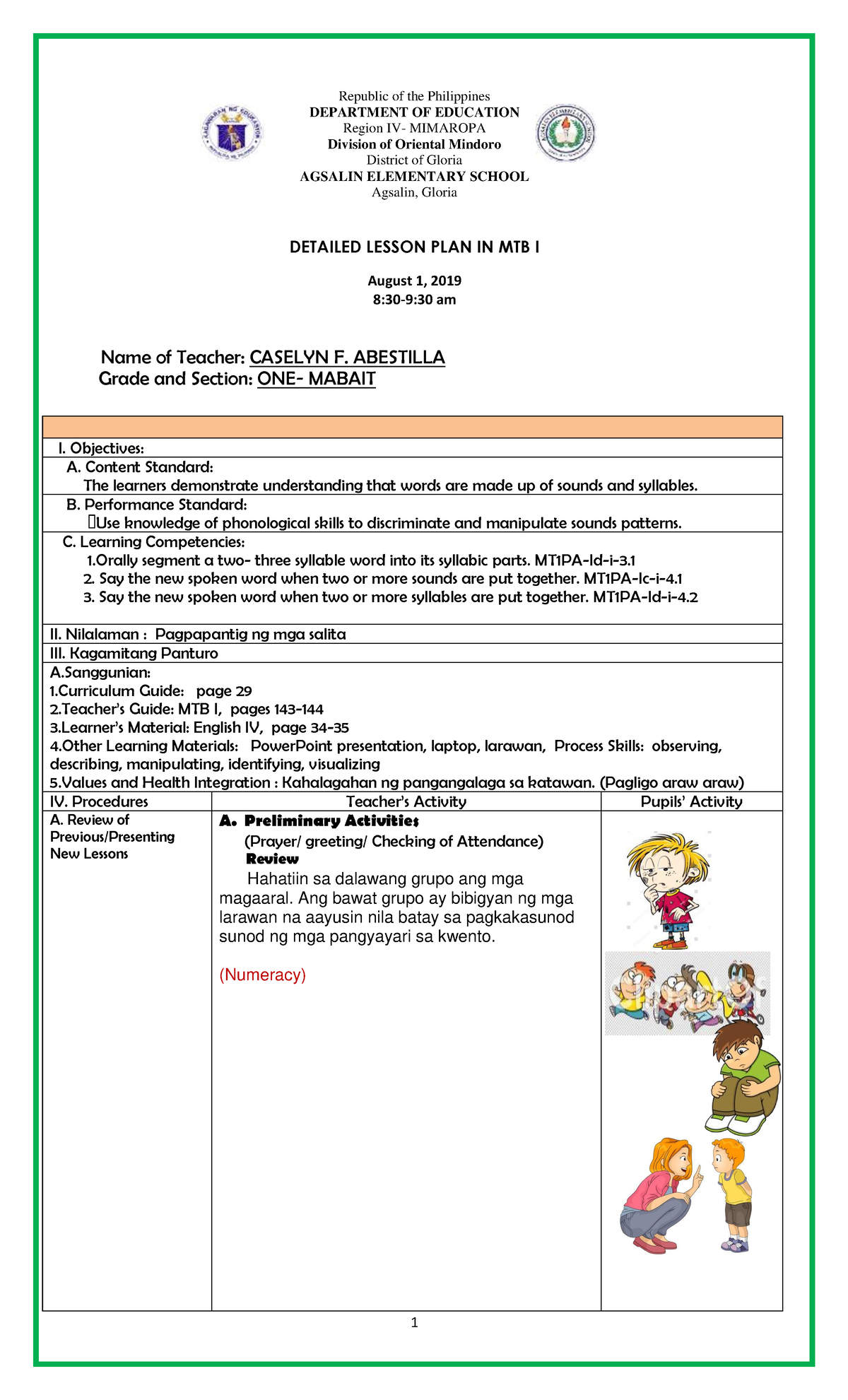 Cot-1stq-grade 1 compress - Republic of the Philippines DEPARTMENT OF EDUCATION Region IV ...