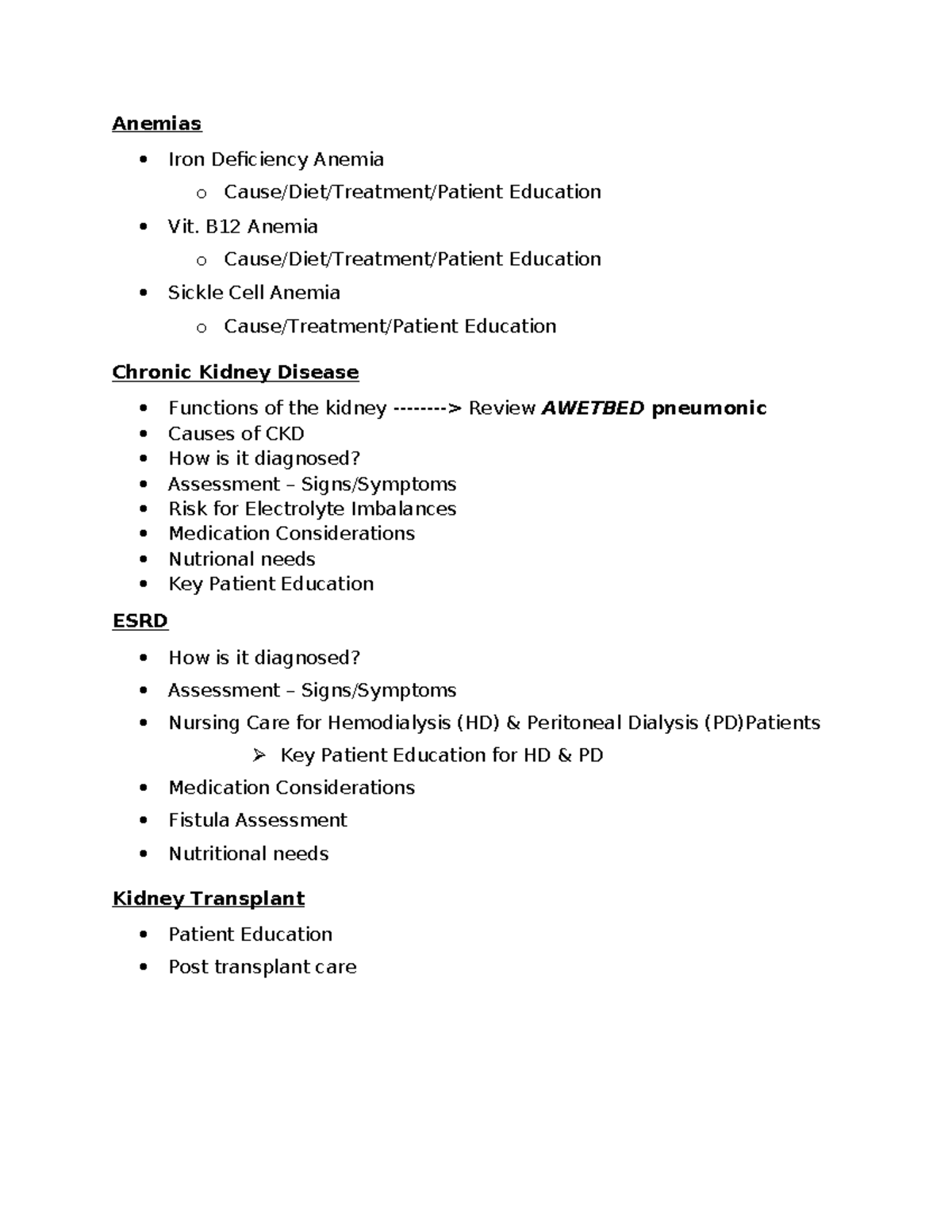 IDA and F&E Study Guide SP 24-1 - Anemias Iron Deficiency Anemia o ...