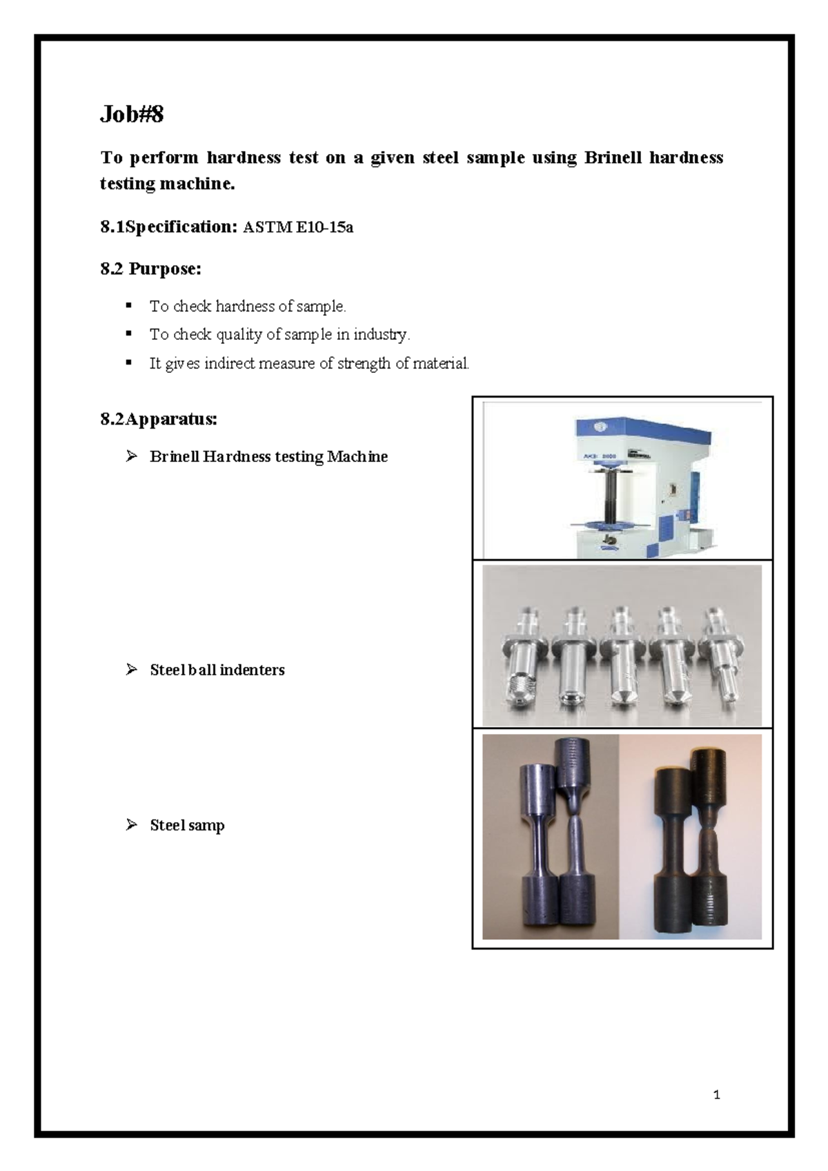 SOM EXP 8 - 1 Job# To perform hardness test on a given steel sample ...