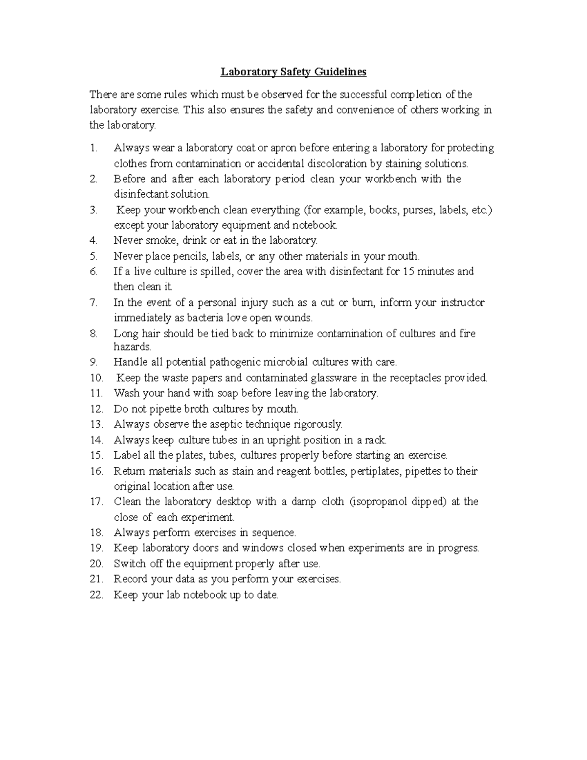 Biotechnology Lab safety Rules - Laboratory Safety Guidelines There are ...