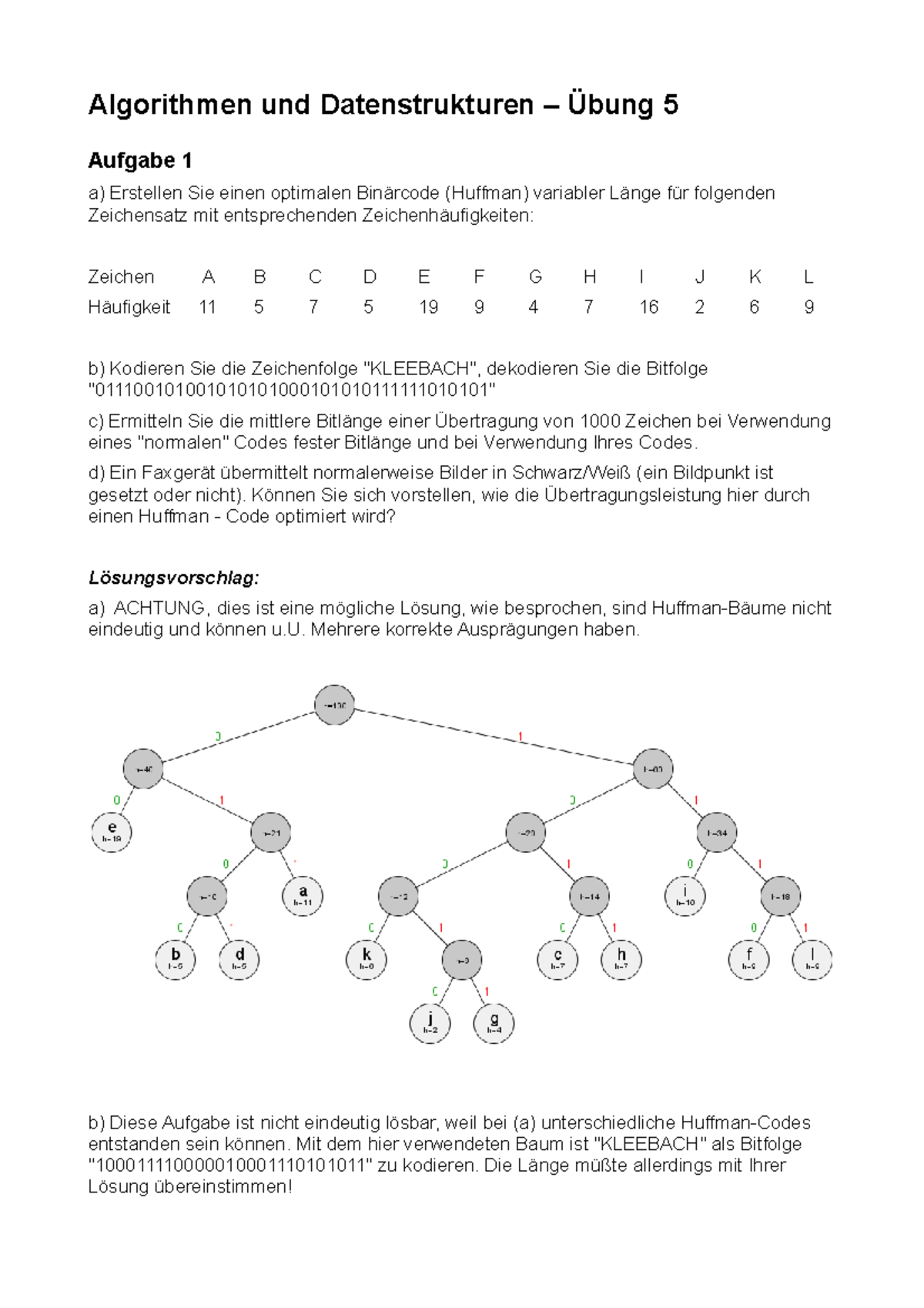 Huffmann B-Baum mit Lösung - Algorithmen und Datenstrukturen – Übung 5 ...
