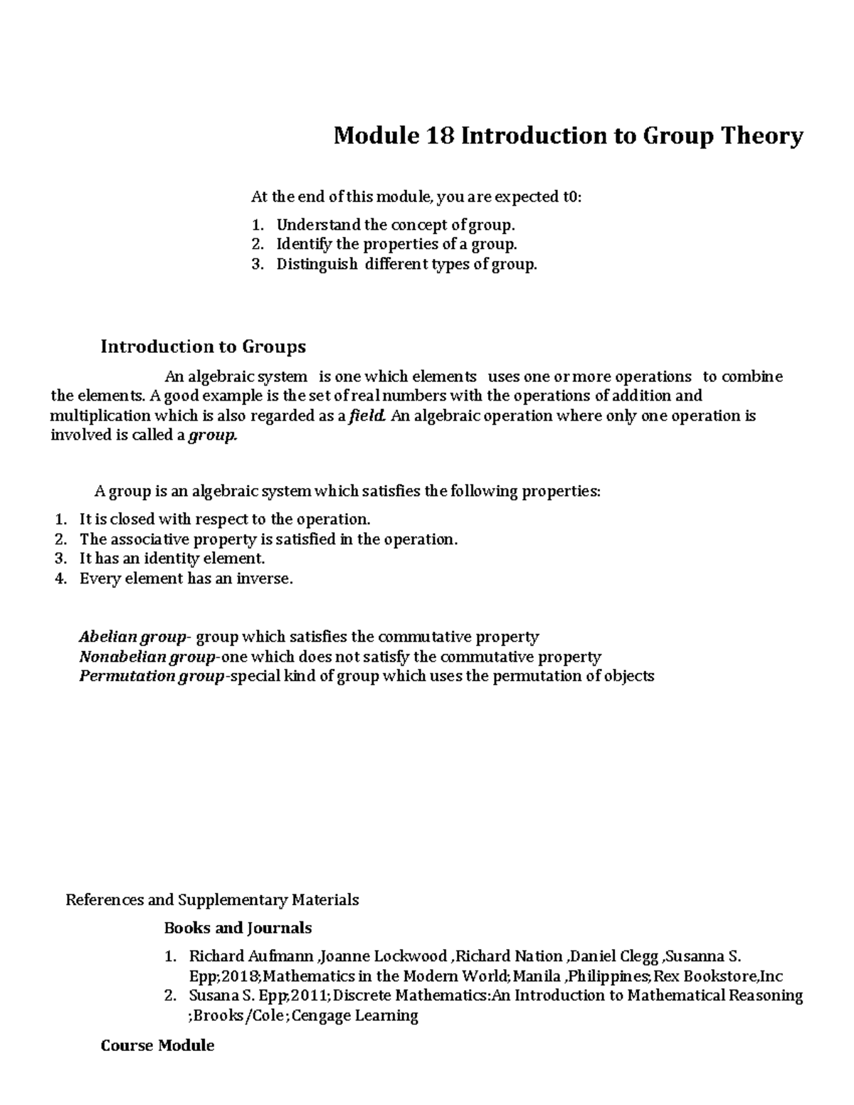 W13- Module 017 Introduction to Group Theory - Course Module Module 18 ...