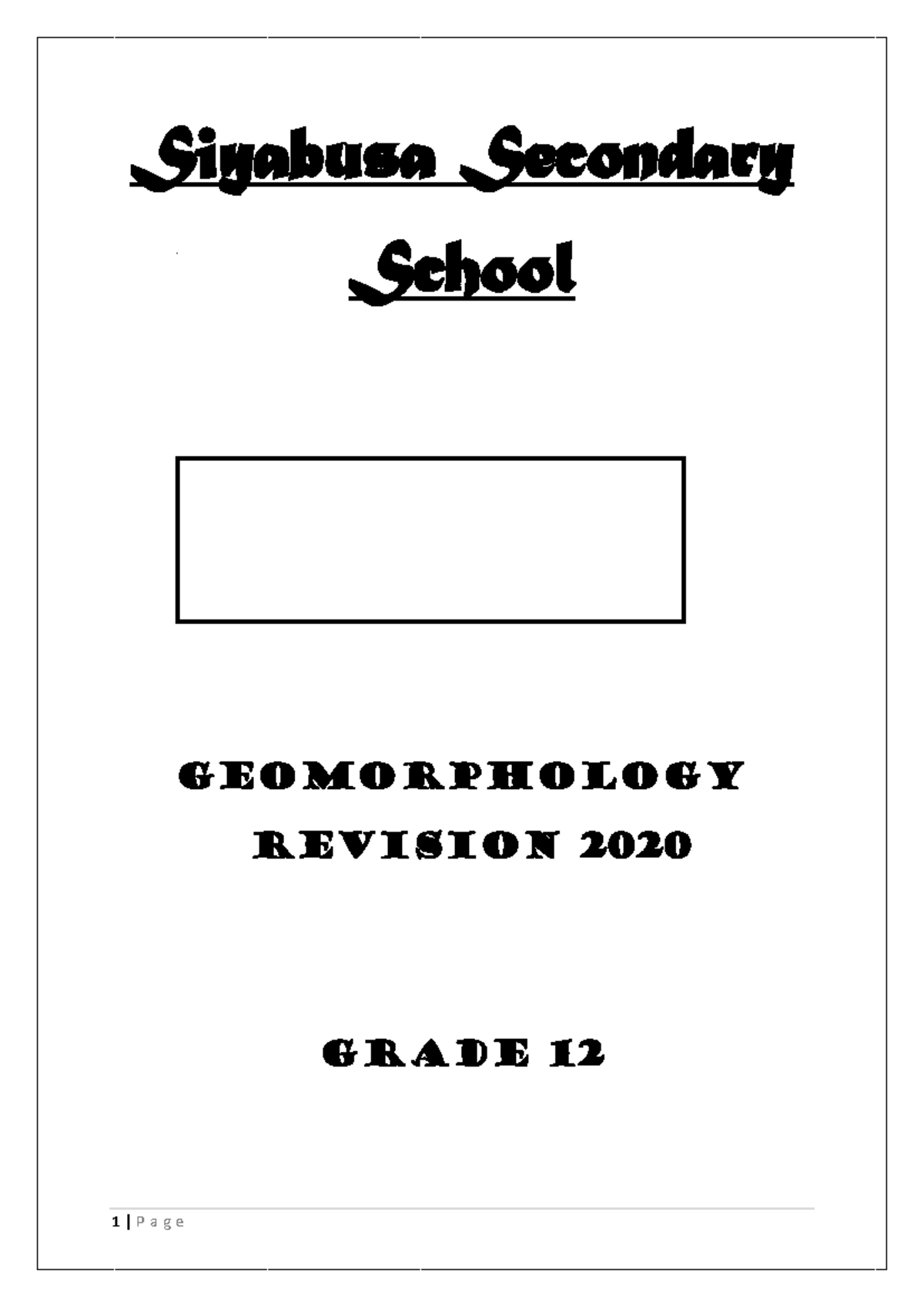 Geomorphology Revision Activities for Grade 12 2020 - Siyabusa ...