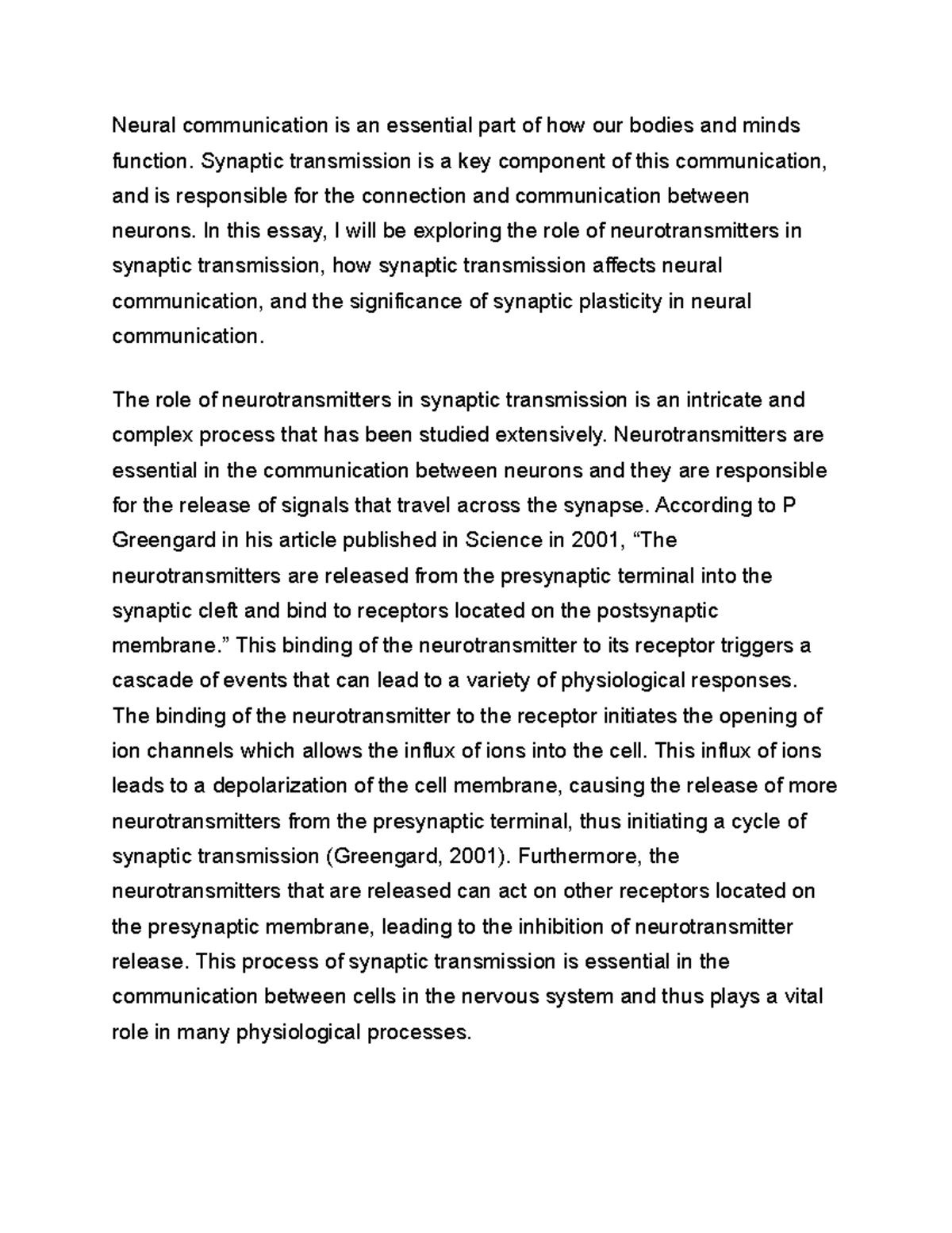 Neural Communication Synaptic Transmission - Neural communication is an ...