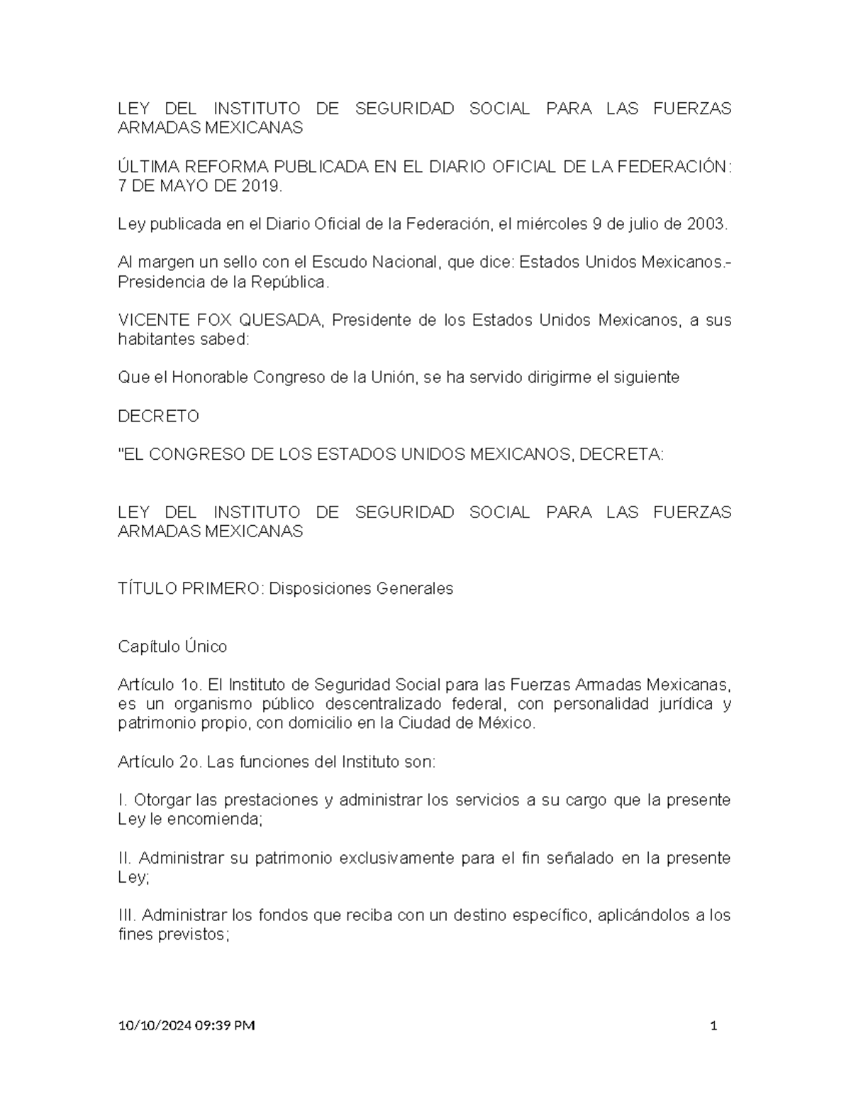Ley issfam - mmmmmmmmmmmmmmmmmmmm - LEY DEL INSTITUTO DE SEGURIDAD ...