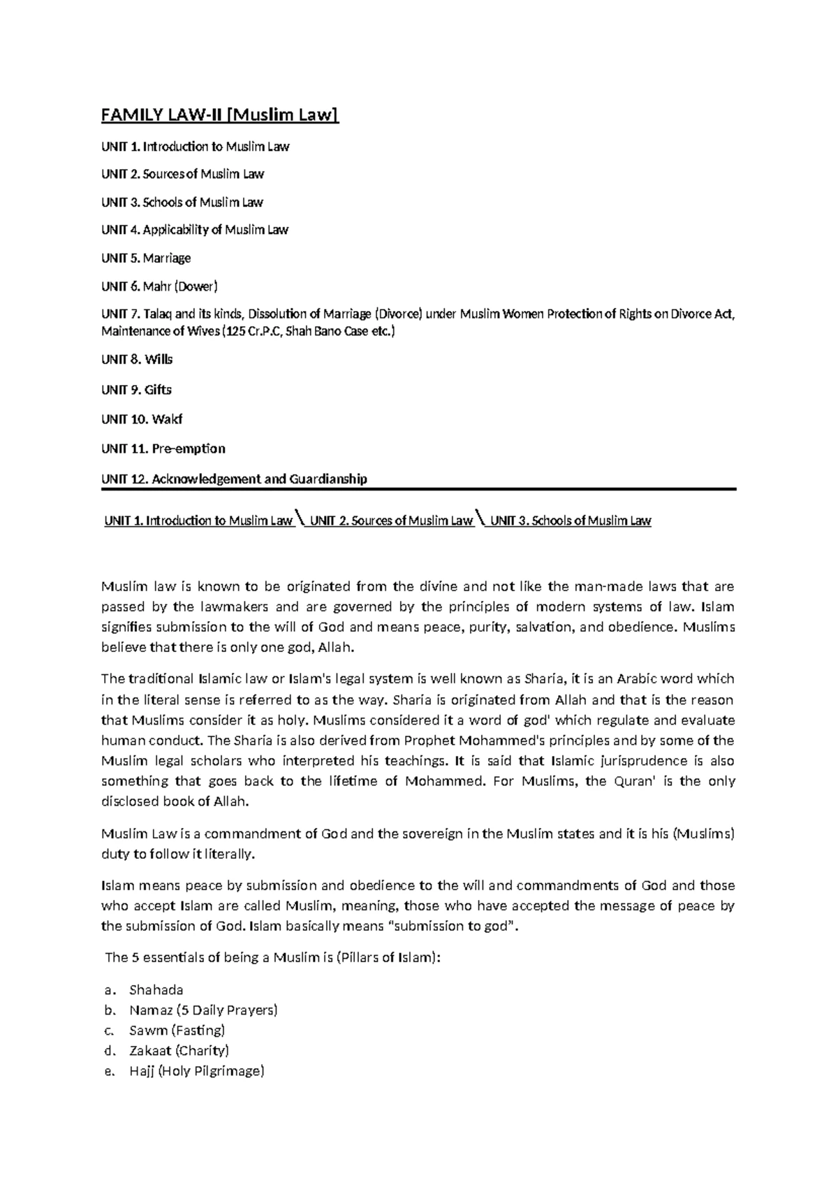 CCS University LLB Muslim Law Notes (Complete Subject) - Home3 Semester ...