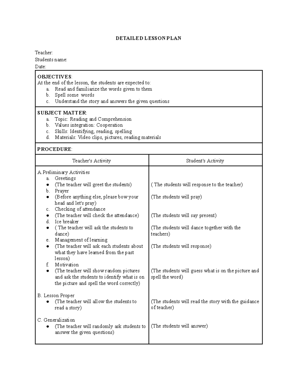 Untitled document-1 - For Educational purposes - DETAILED LESSON PLAN ...