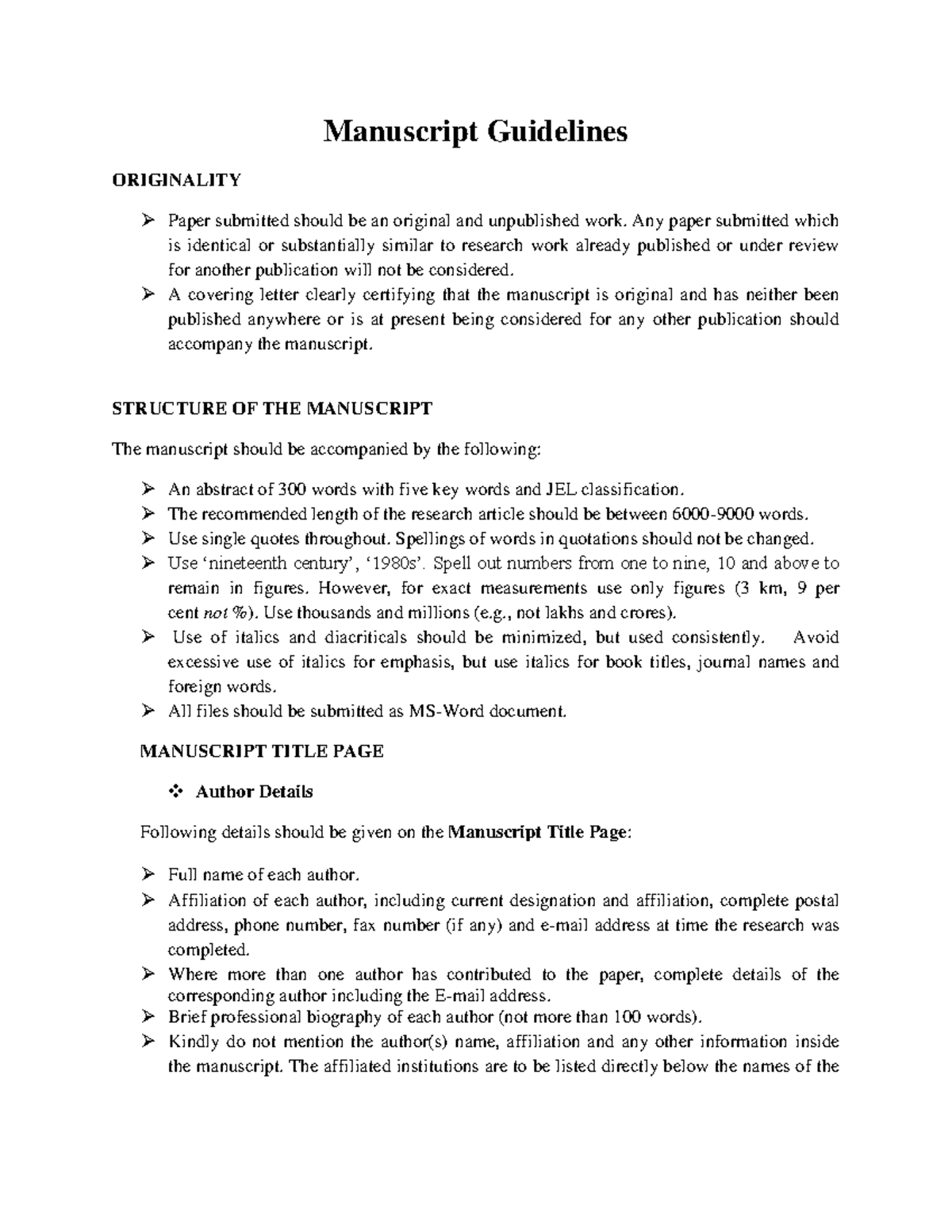 Manuscript Guidelines - Manuscript Guidelines ORIGINALITY Paper ...