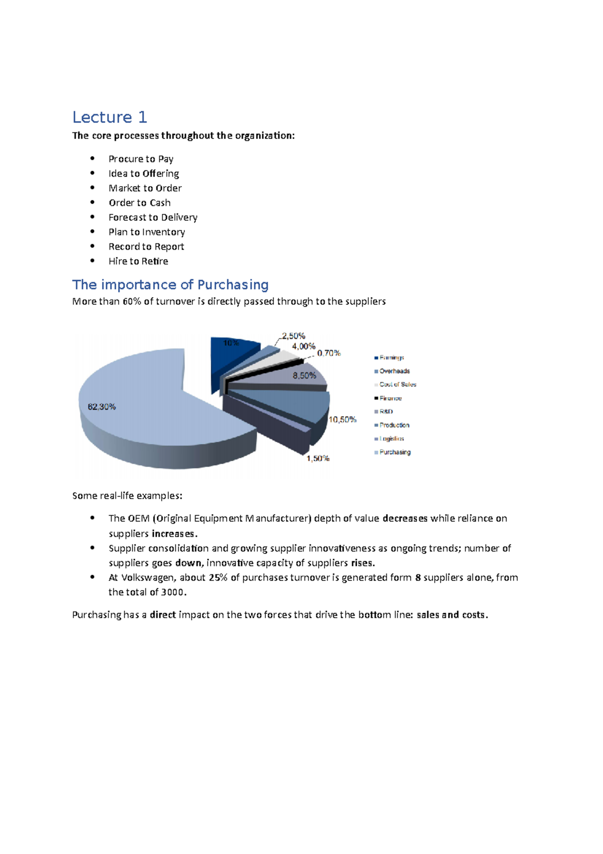 Tactical Buying Summary - Lecture 1 The core processes throughout the ...