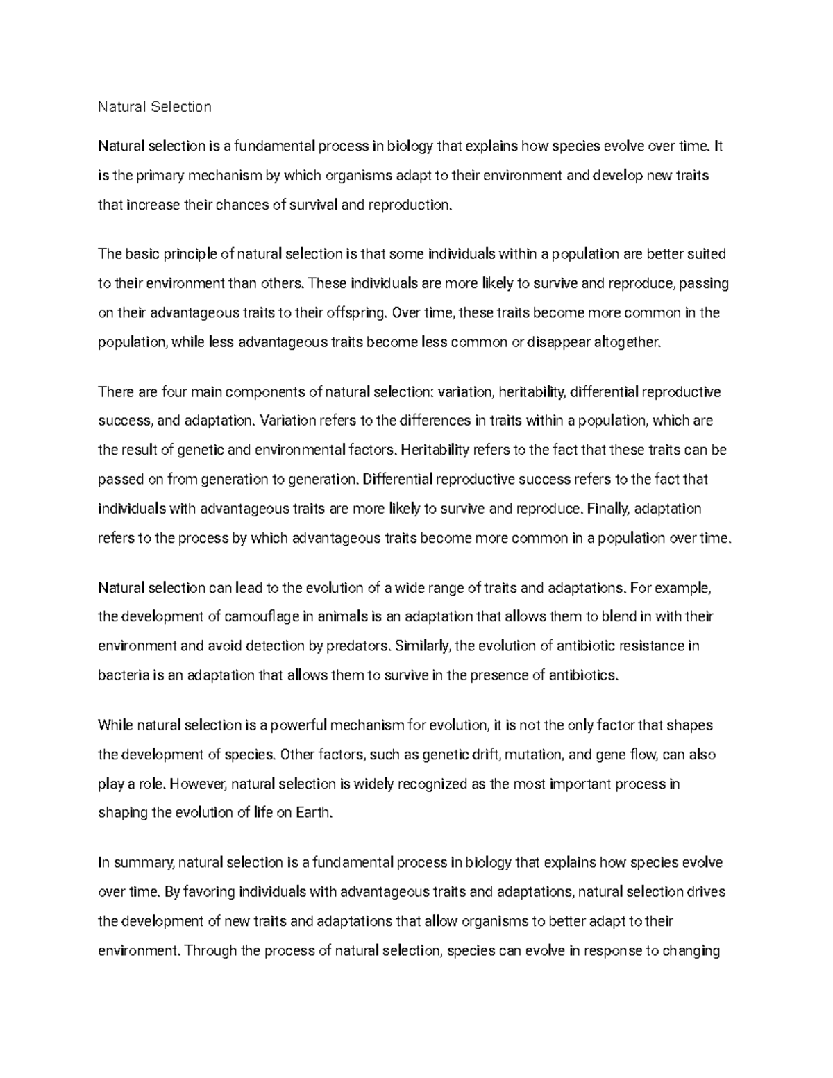 Natural Selection - Natural Selection Natural selection is a ...