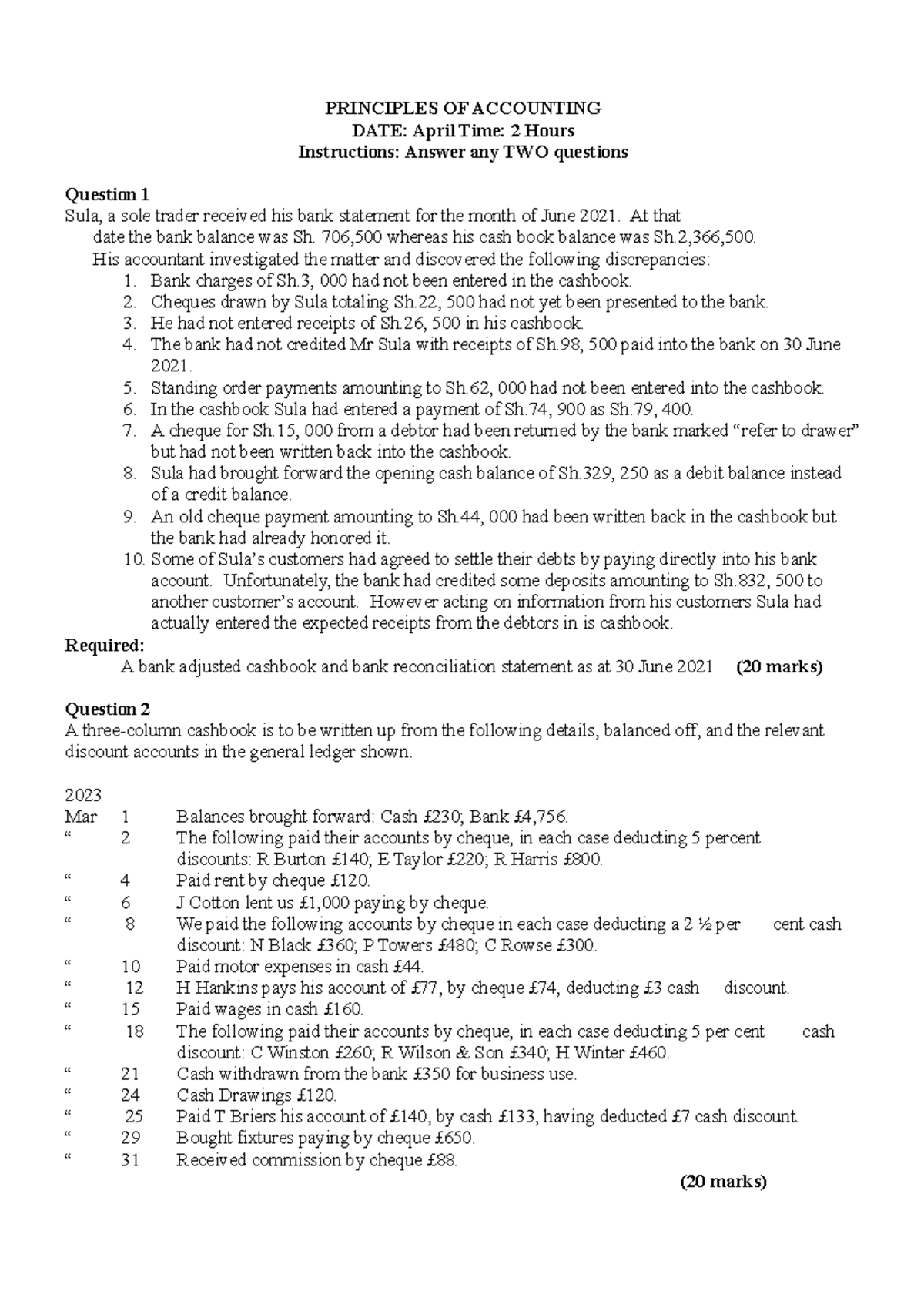 Principles OF Accounting EXAM - PRINCIPLES OF ACCOUNTING DATE: April ...
