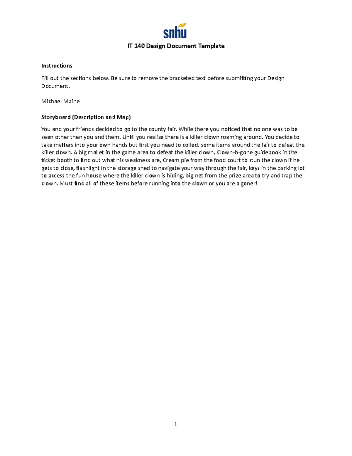 Project one submission - IT 140 Design Document Template Instructions ...