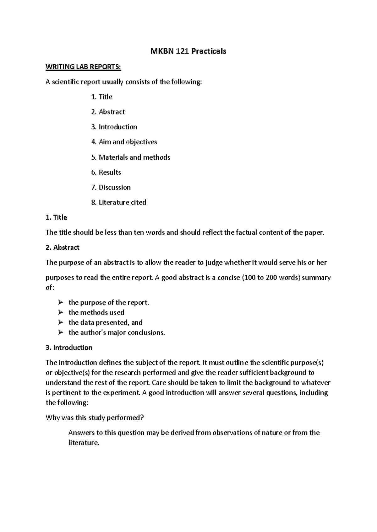 Writing LAB Reports - how to write a lab report - MKBN 121 Practicals ...
