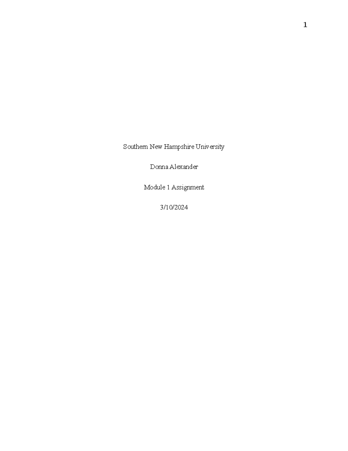 Module 1 Assignement finished - Southern New Hampshire University Donna ...