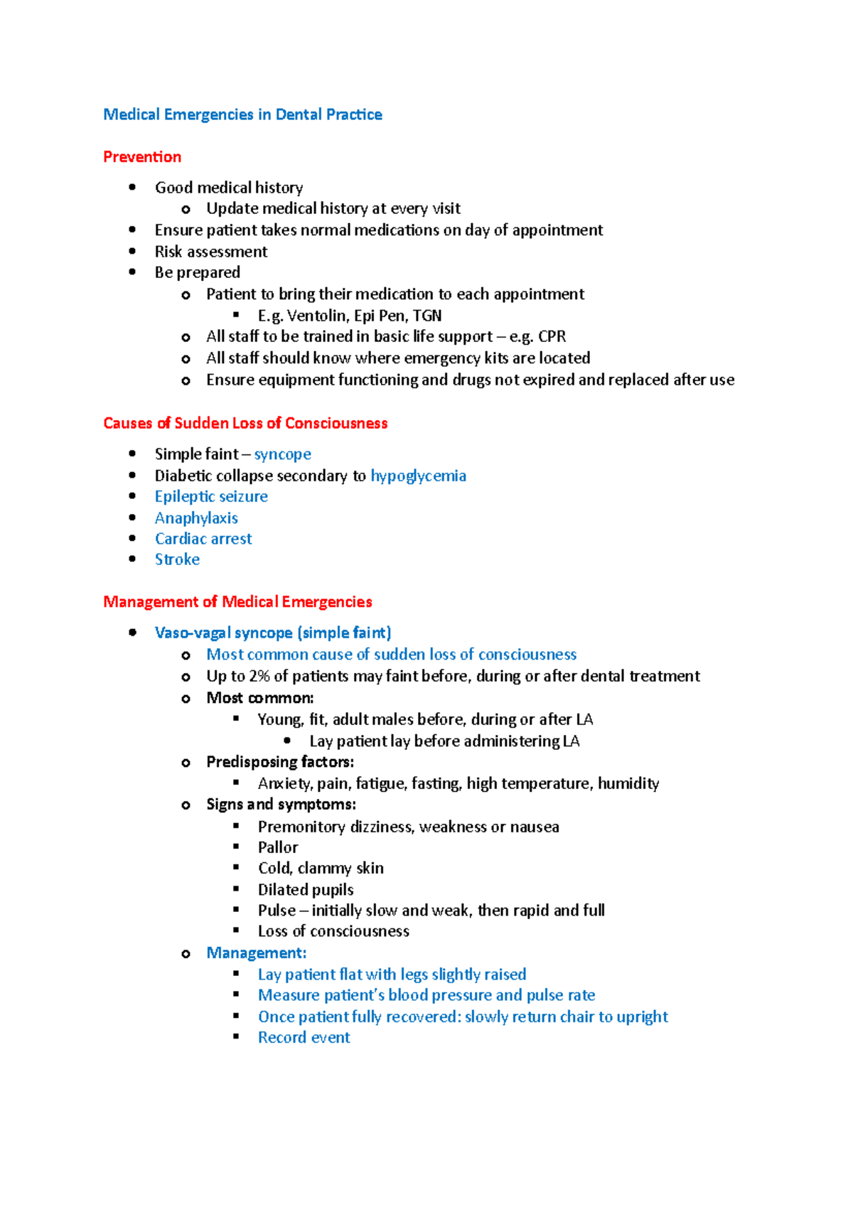 Medical Emergencies - Ventolin, Epi Pen, TGN o All staff to be trained ...