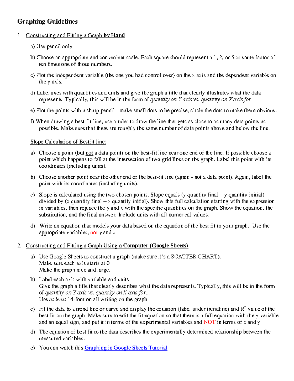 Graphing Guidelines 2023 - Graphing Guidelines Constructing and Fitting ...