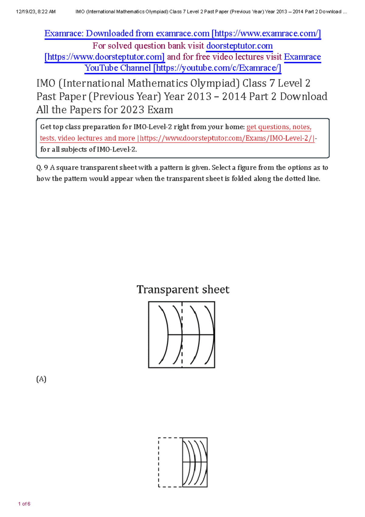 IMO Level 2 Class 7 Paper 2013 2014 Part 2 - Examrace: Downloaded from ...