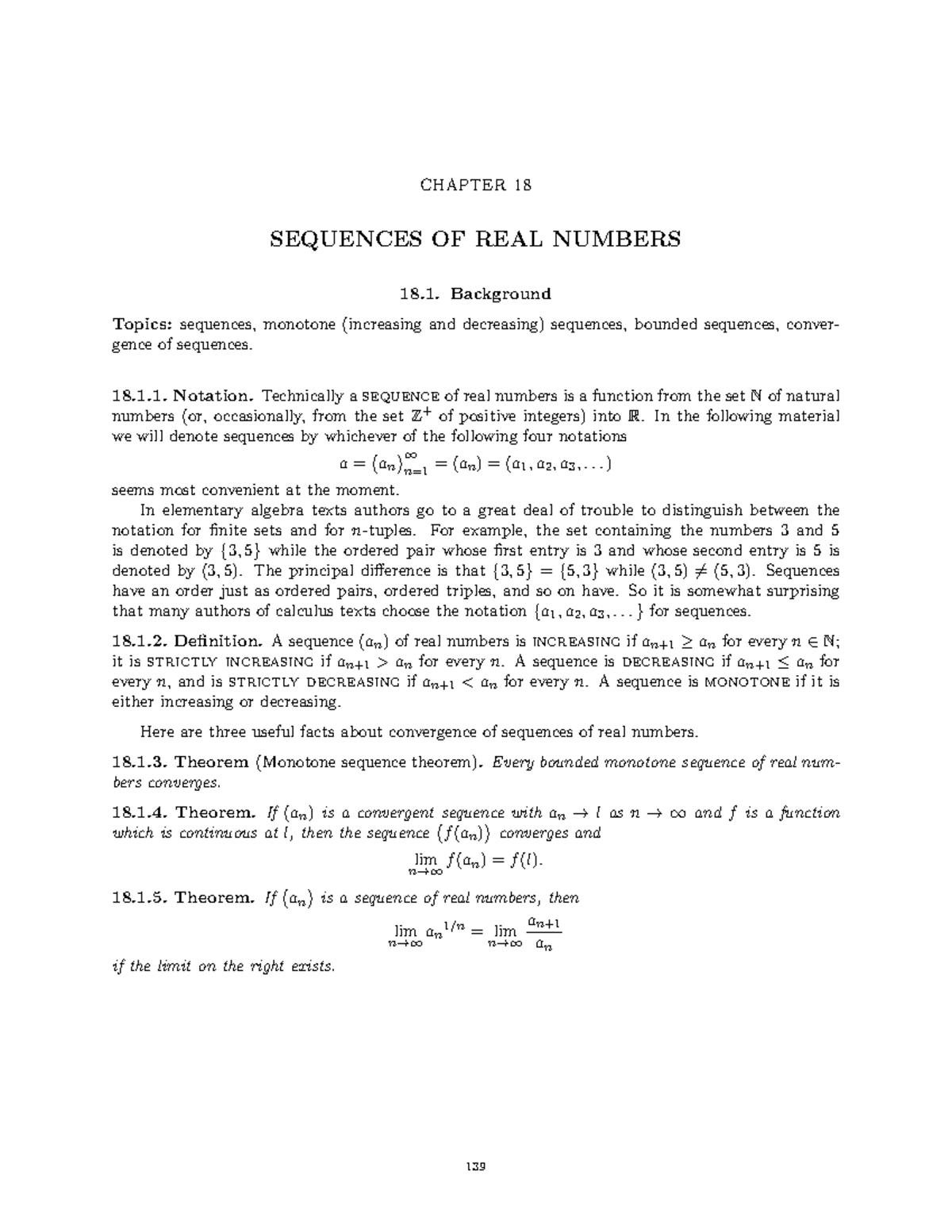 MATH 31 Exercise Ch8 - CHAPTER 18 SEQUENCES OF REAL NUMBERS Background ...