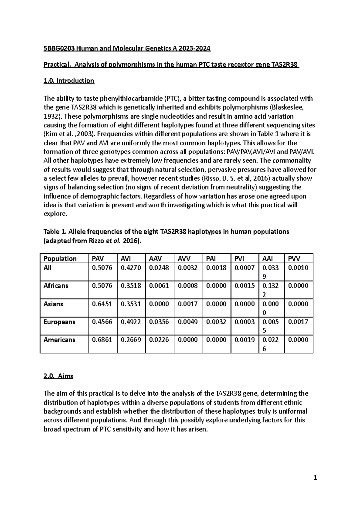 5BBG0203 Practical Report Template 2023-2024 - 5BBG0203 Human and Molecular Genetics A 2023 ...
