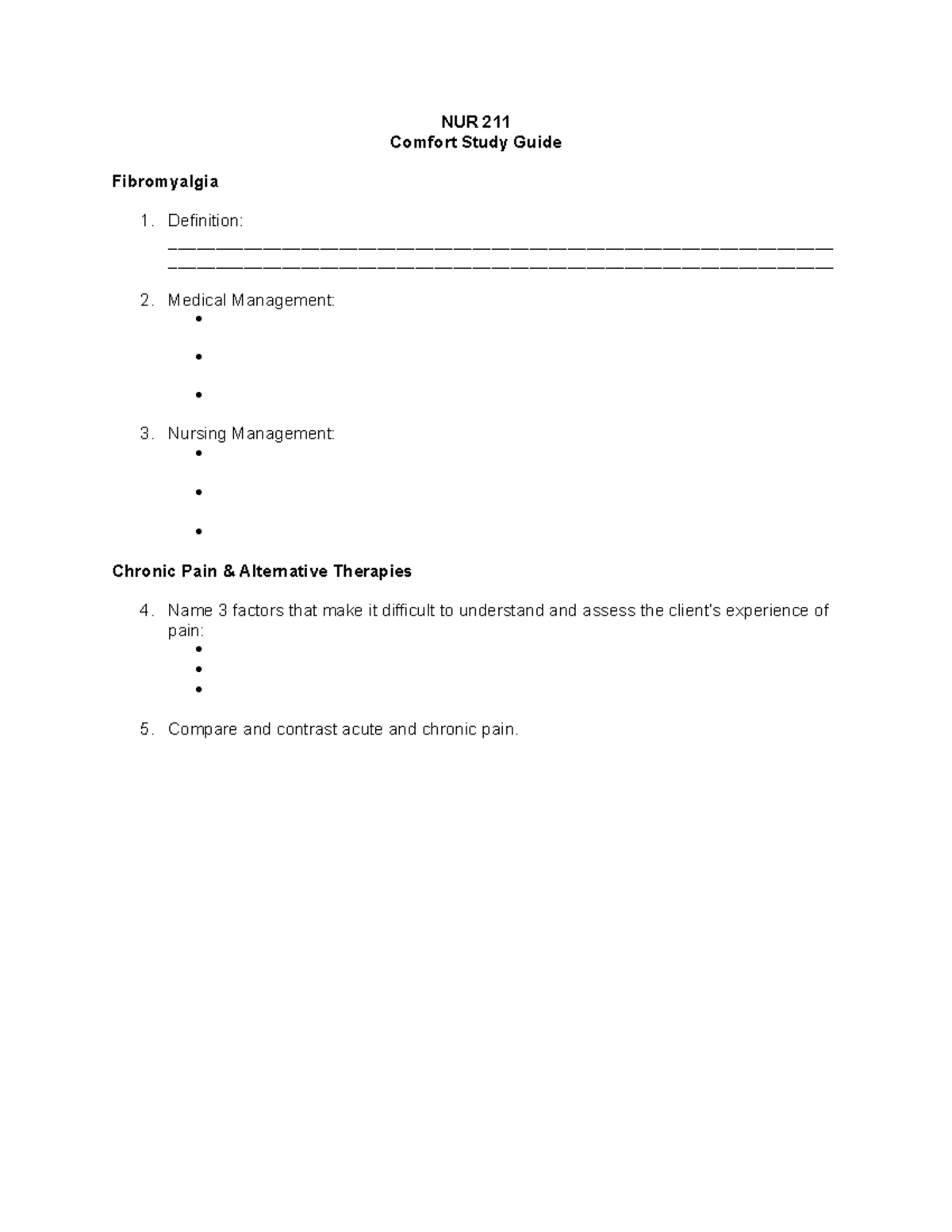 Comfort Study Guide - Notes - NUR 211 Comfort Study Guide Fibromyalgia ...