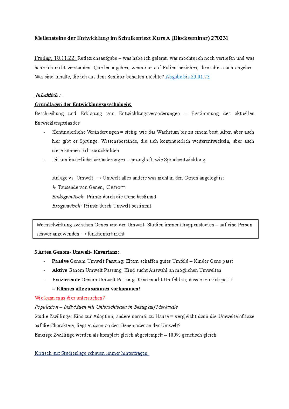 Meilensteine der Entwicklung im Schulkontext Kurs A - 11 ...