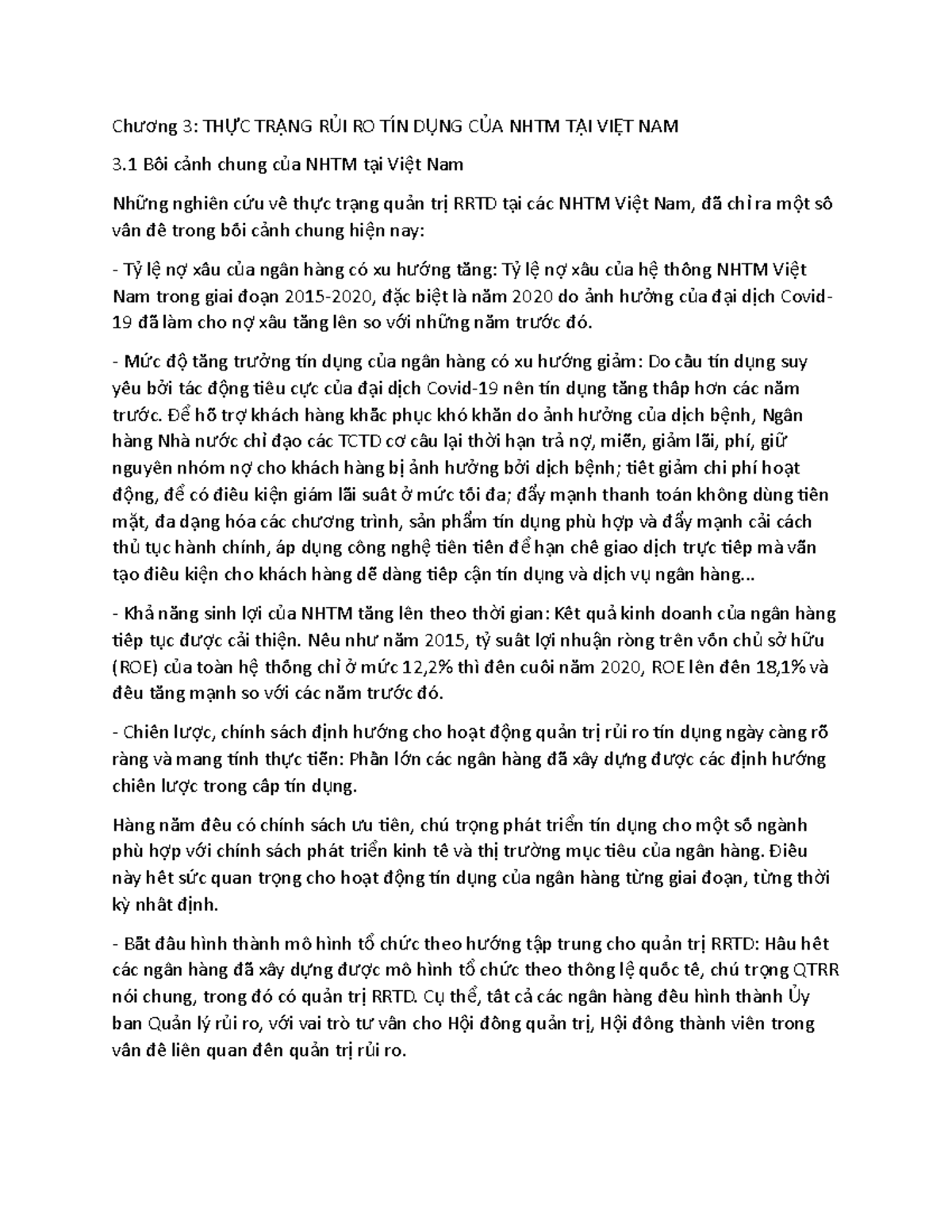 Ngân hàng thương mại - mmmmmmmmmmmm - Ch ương 3: TH ỰC TR NG R Ạ ỦI RO TÍN D ỤNG C ỦA NHTM T I ...