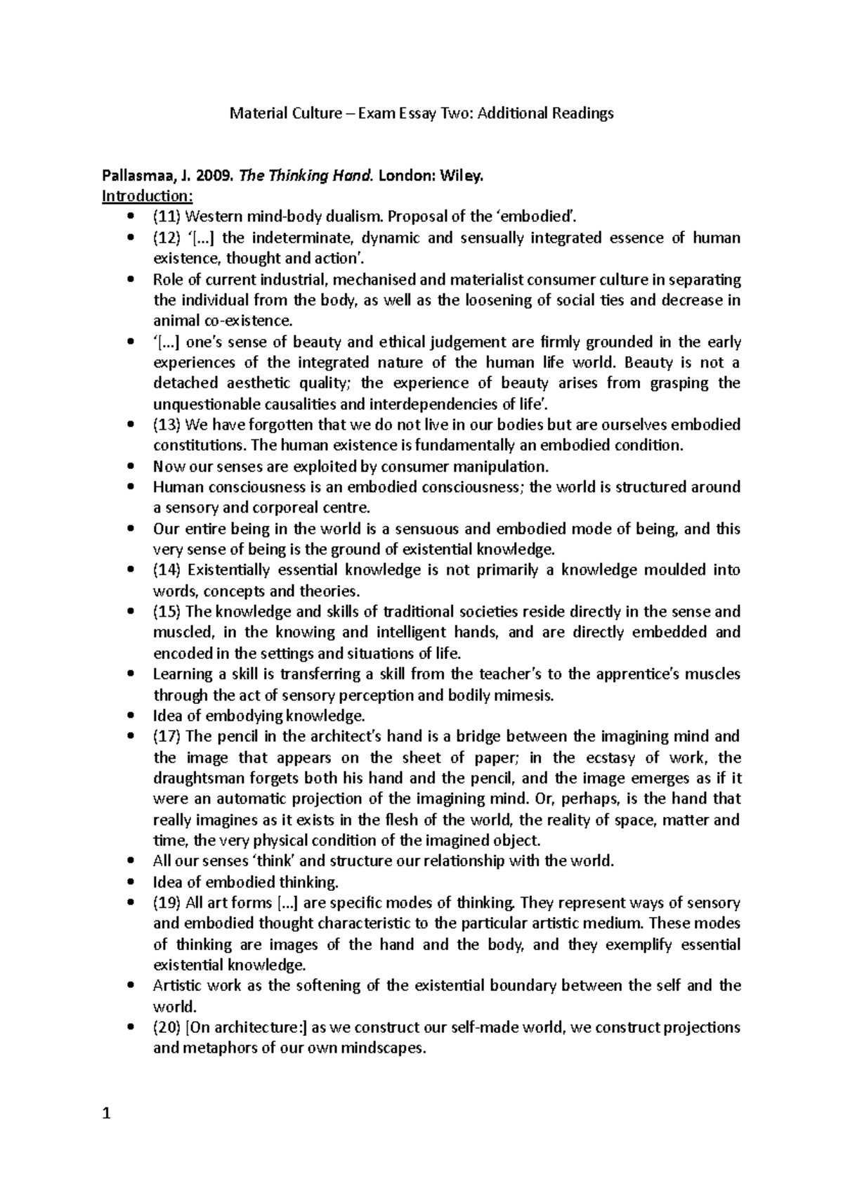 MC - Exam Essay Two Additional Readings - Material Culture – Exam Essay ...