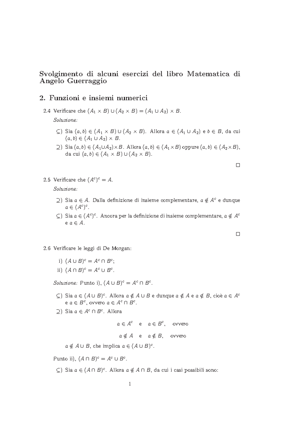 Esercizi risolti metodi matematici - Svolgimento di alcuni esercizi del ...