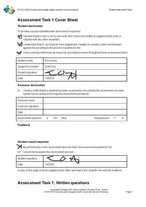 Sitxfin002 Student Assessment Task 2 - Assessment Task 2: Project Task summary This task ...