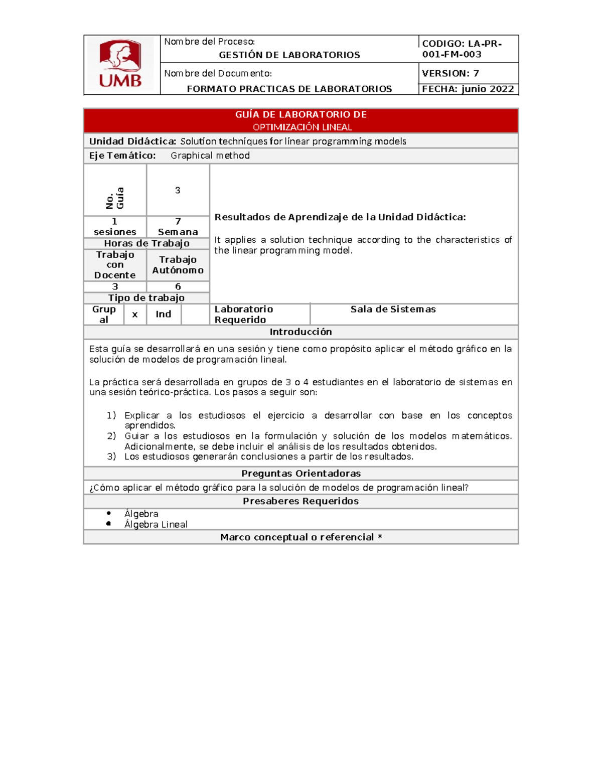 LA-PR-001-FM-003 Formato Practicas DE Laboratorios GUIA3 - GESTIÓN DE LABORATORIOS 001-FM ...