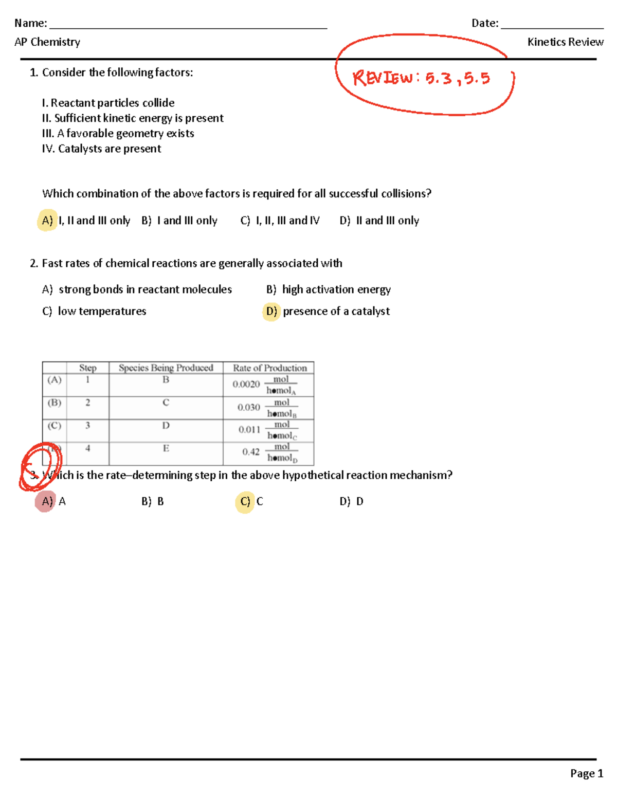 AP Chemistry Kinetics Review - Name ...