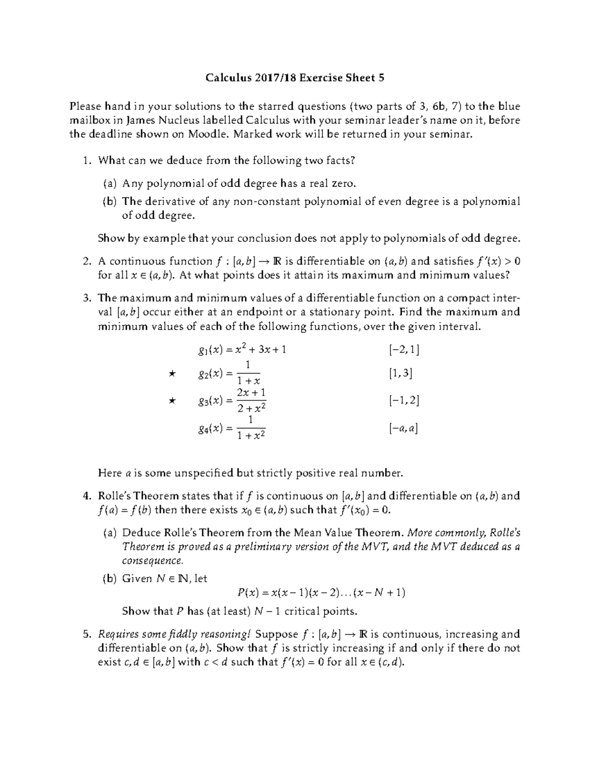 Calculus exercises 05 - Calculus 2017/18 Exercise Sheet 5 Please hand ...