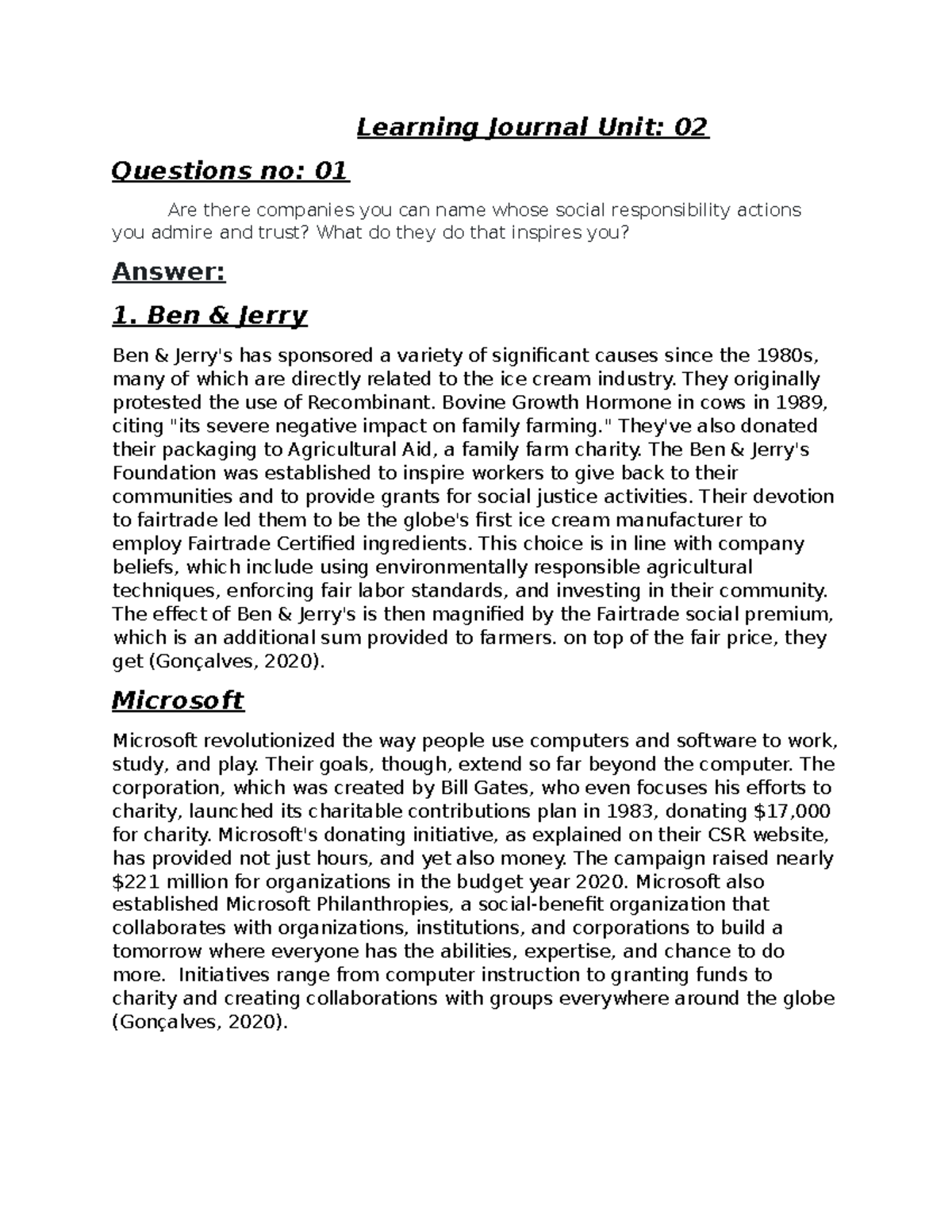 Learning Journal Unit 2 - Ben & Jerry Ben & Jerry's has sponsored a variety of significant - Studocu
