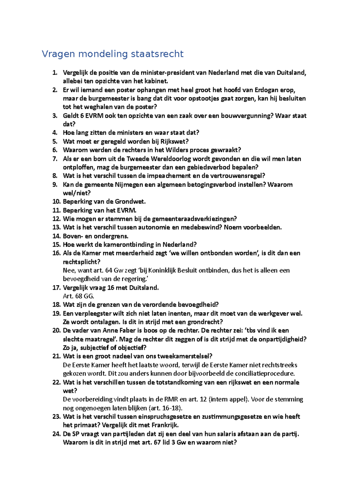 Voorbeeld vragen mondeling staatsrecht - Vragen mondeling staatsrecht 1 ...