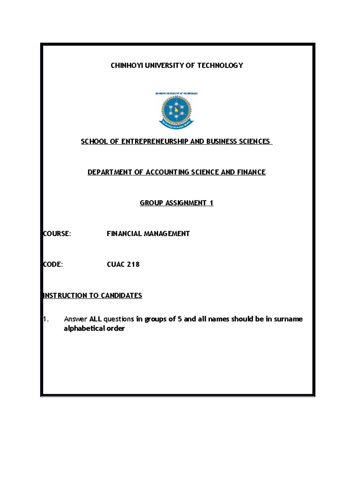 Assignment 2 1 - notes on odd interest payments - CHINHOYI UNIVERSITY ...