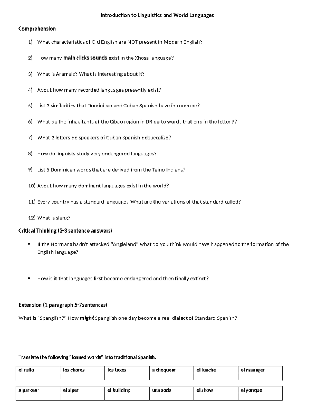 Introduction to World Languages - Introduction to Linguistics and World ...