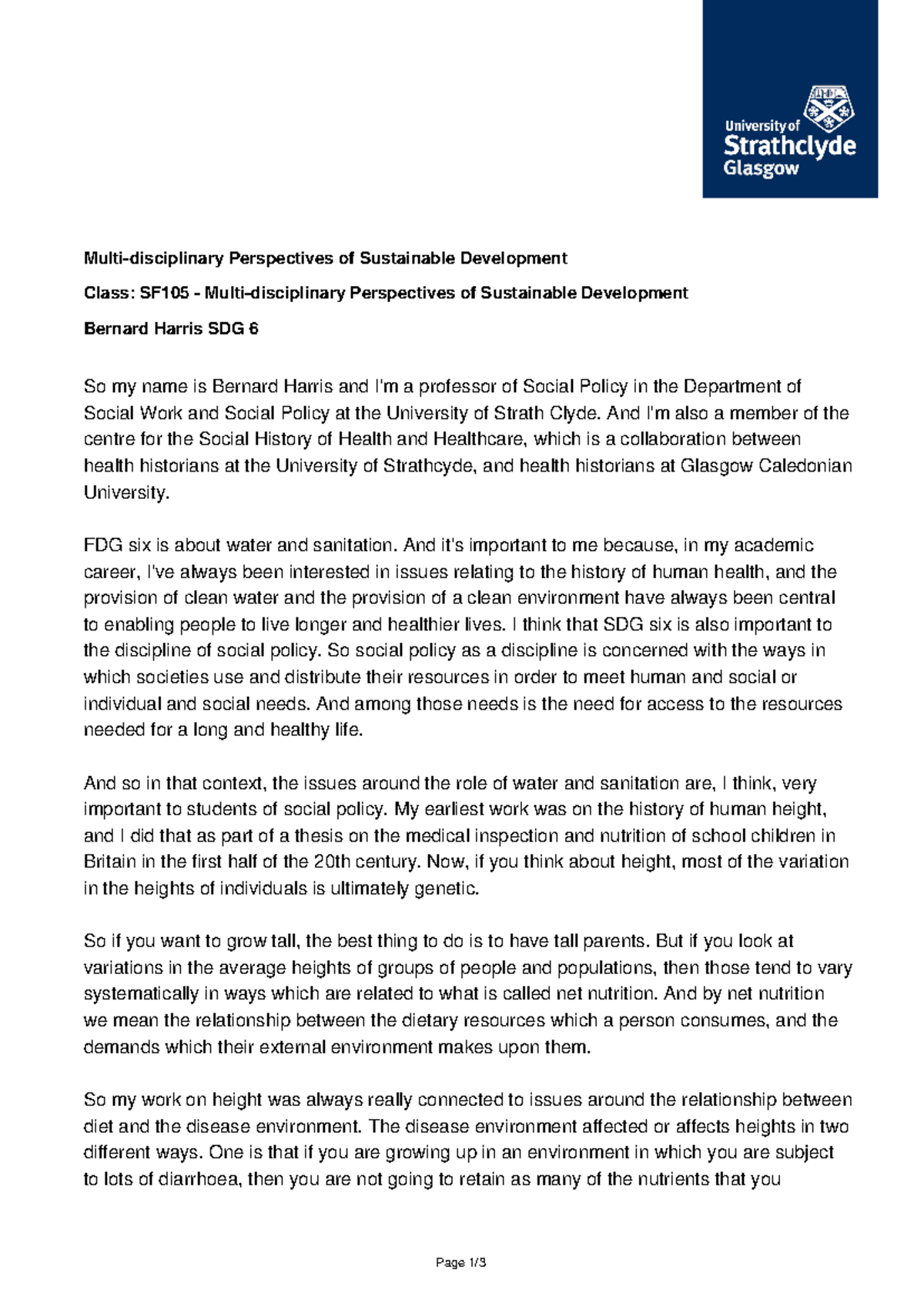 Transcript for SF105 - Bernard Harris SDG 6 - Multi-disciplinary ...