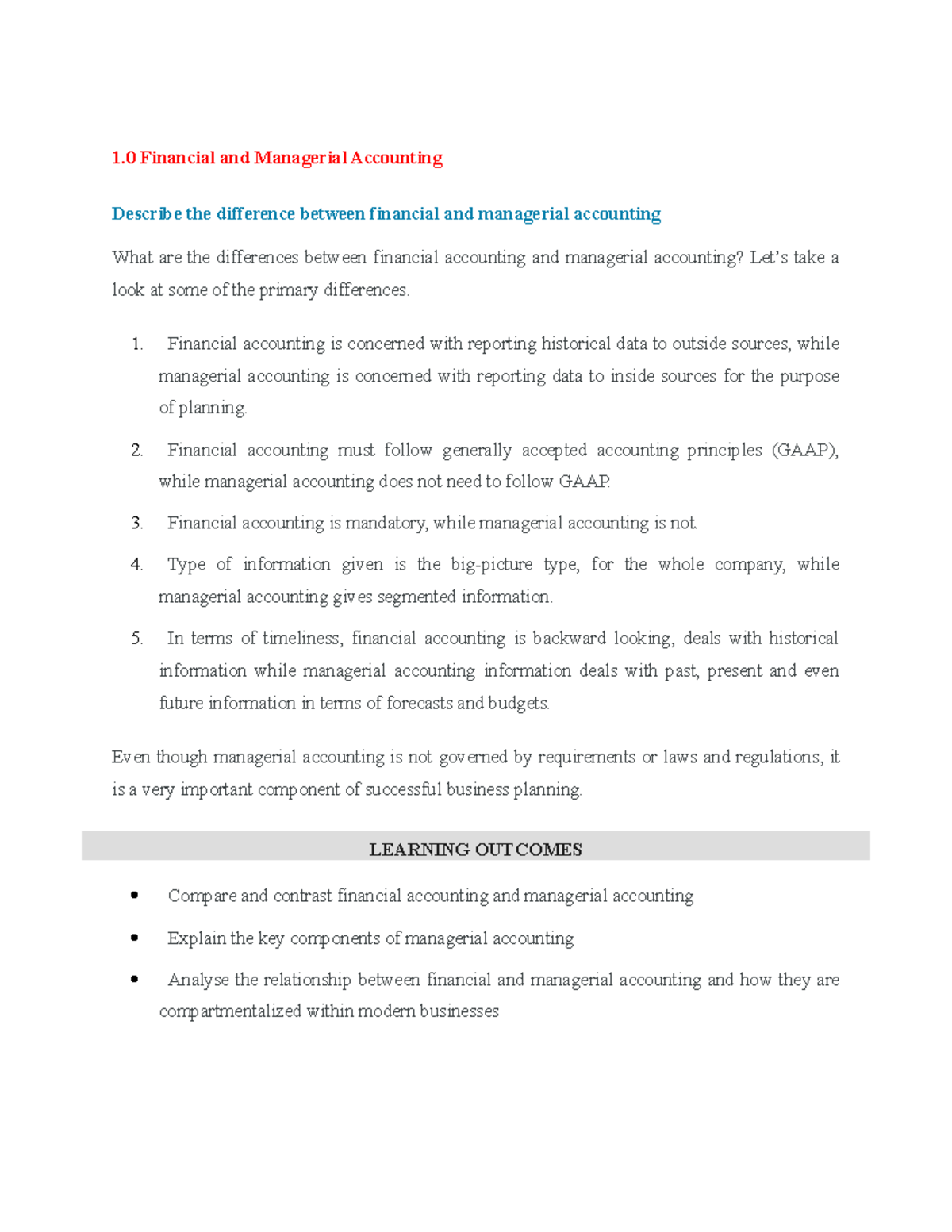 Introduction to financial and managerial accounting course - 1 Financial and Managerial ...