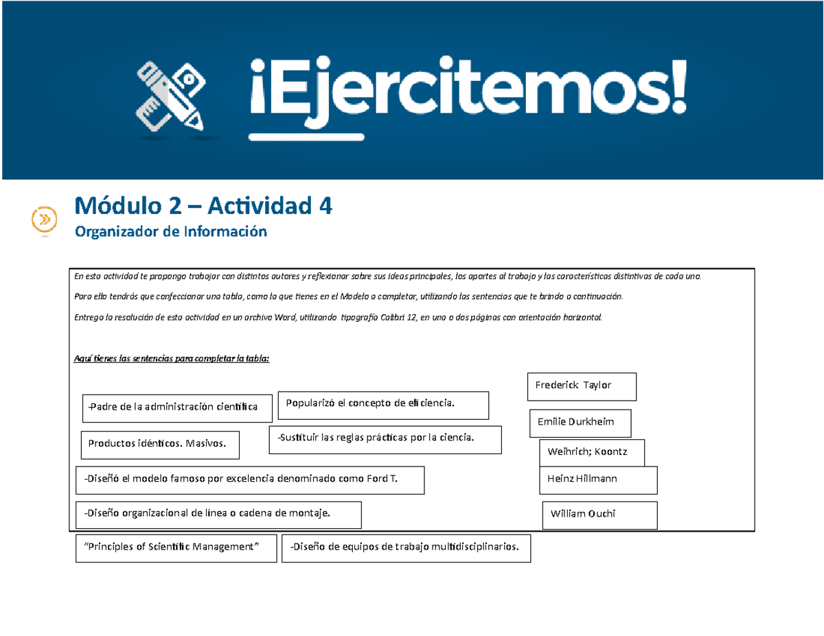 Actividad 4 M2 modelo API2 - Módulo 2 – Actividad 4 Organizador de Información En esta actividad ...