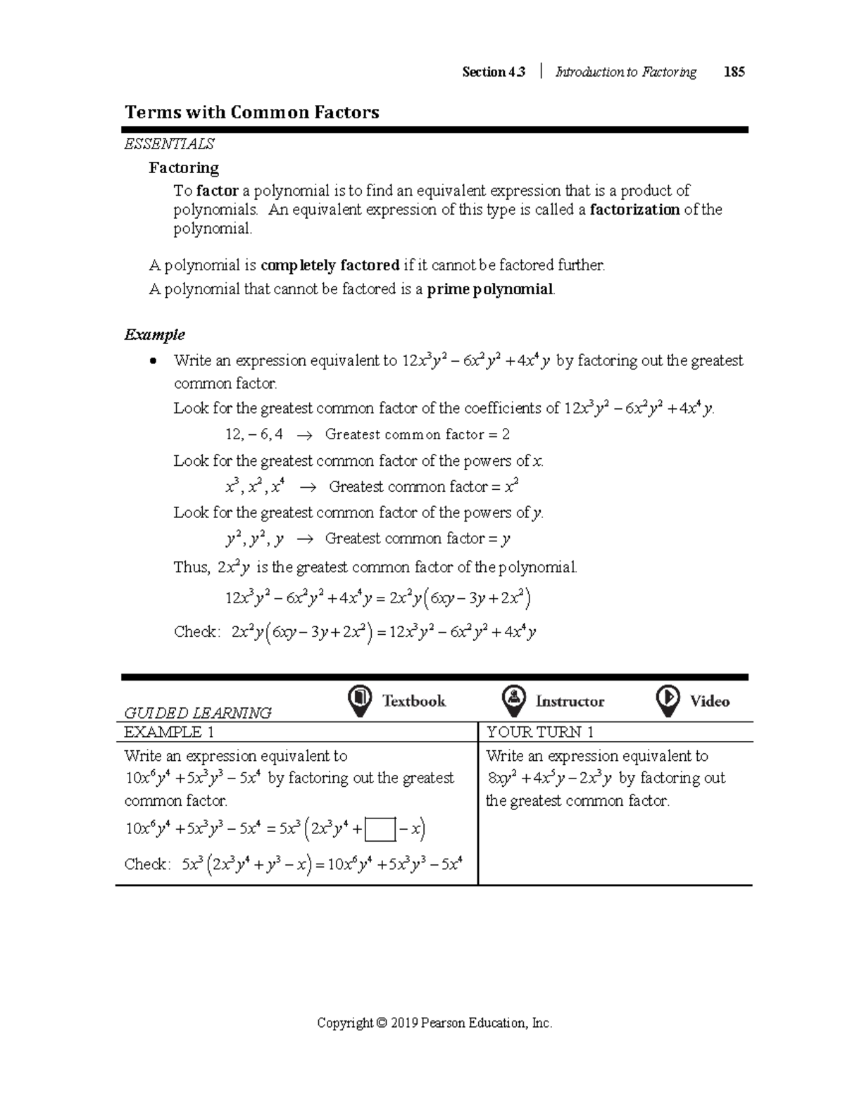 Section 4 - Tutorial work. - Terms with Common Factors ESSENTIALS ...