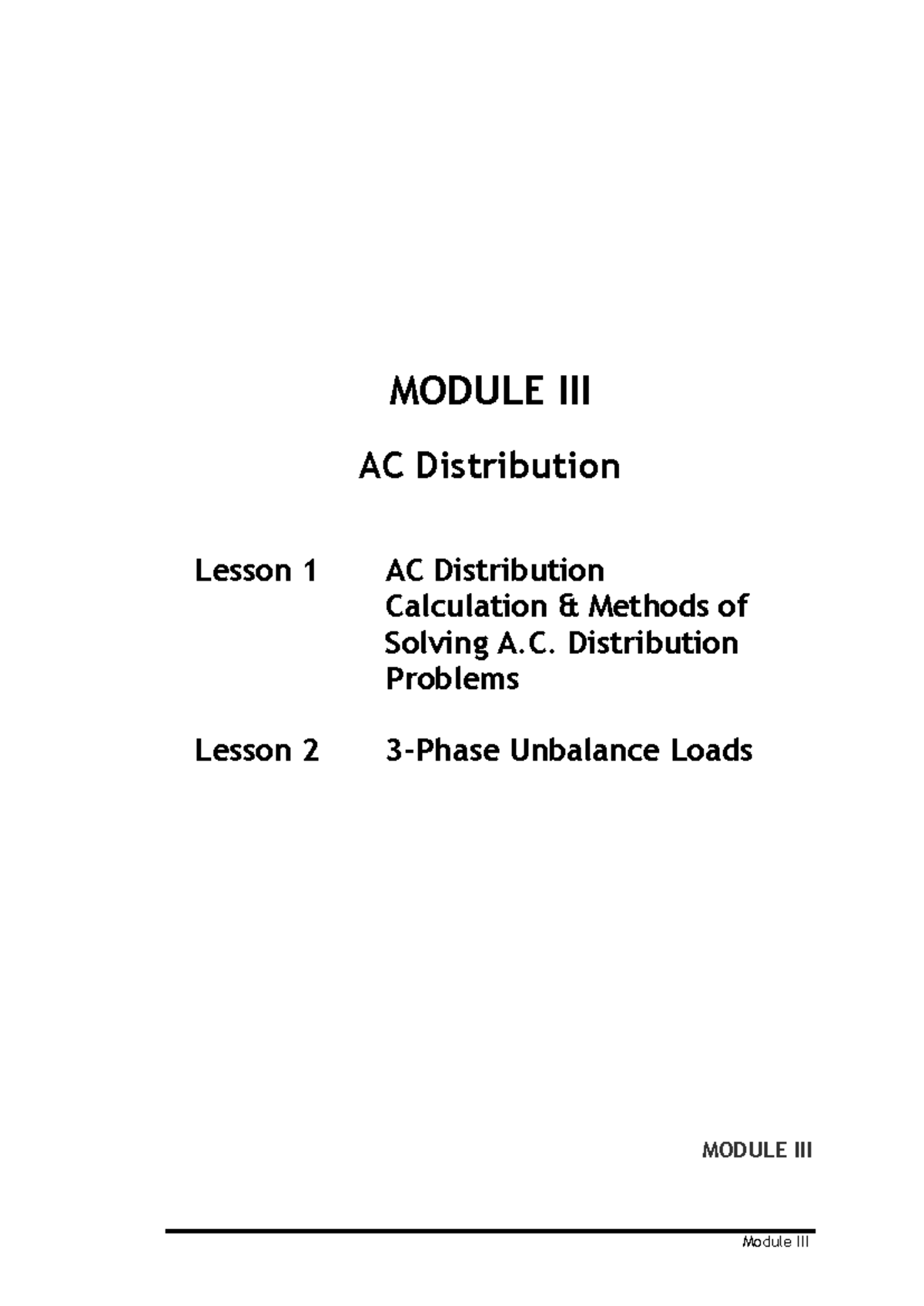 ETE 151 Module-III - Class module. - MODULE III AC Distribution Lesson ...