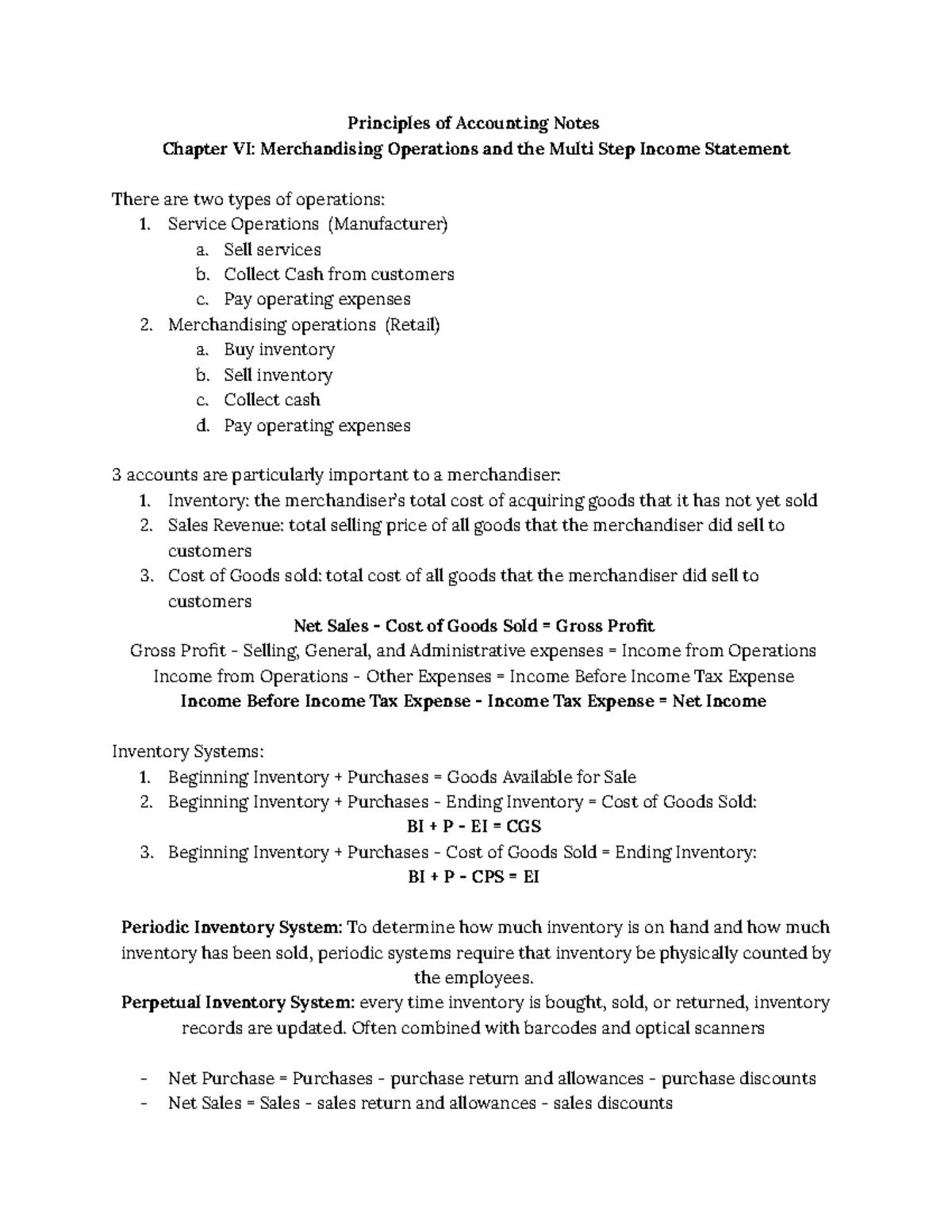 Accounting Chapter VI Notes - Principles of Accounting Notes Chapter VI ...