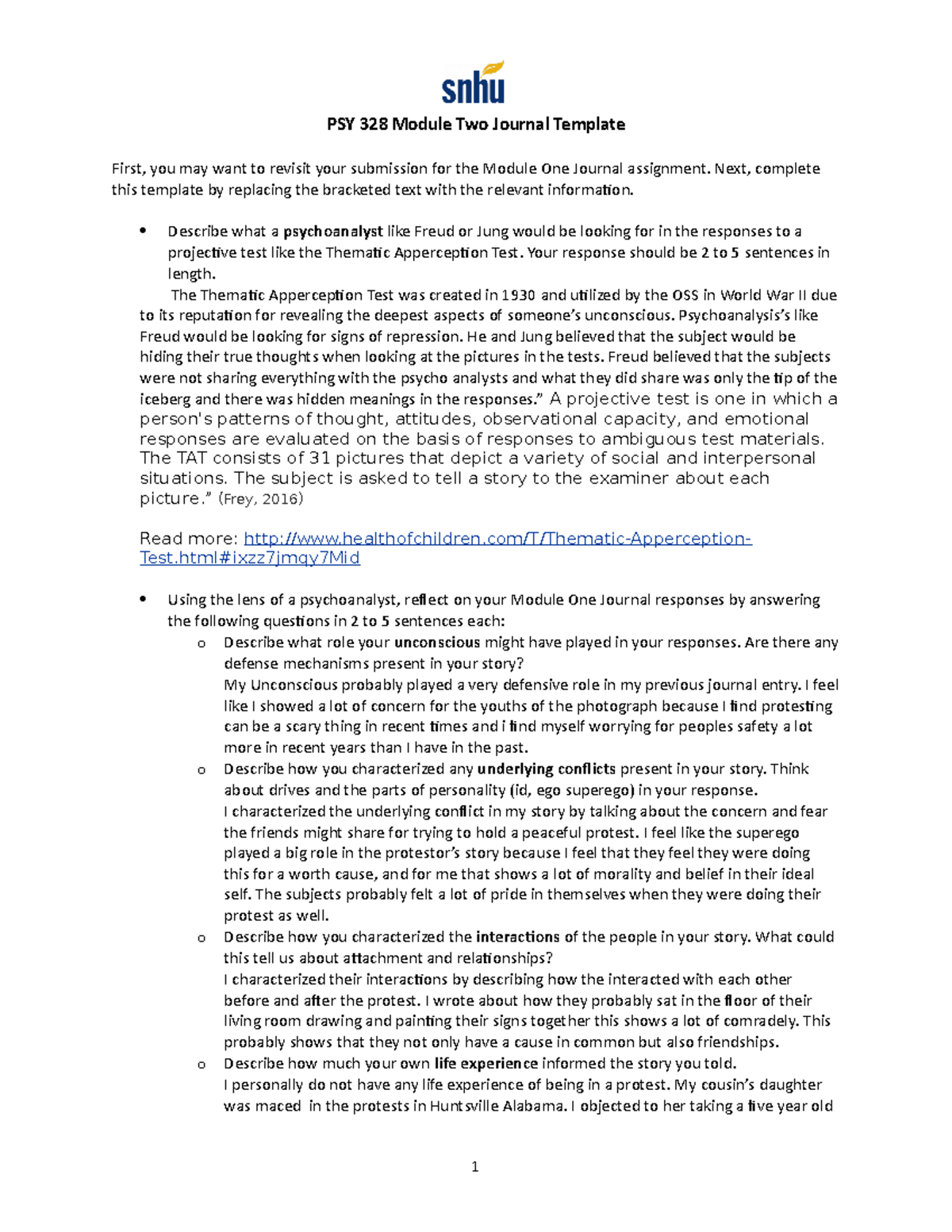 PSY 328 Module Two Journal Template - PSY 328 Module Two Journal Template First, you may want to ...