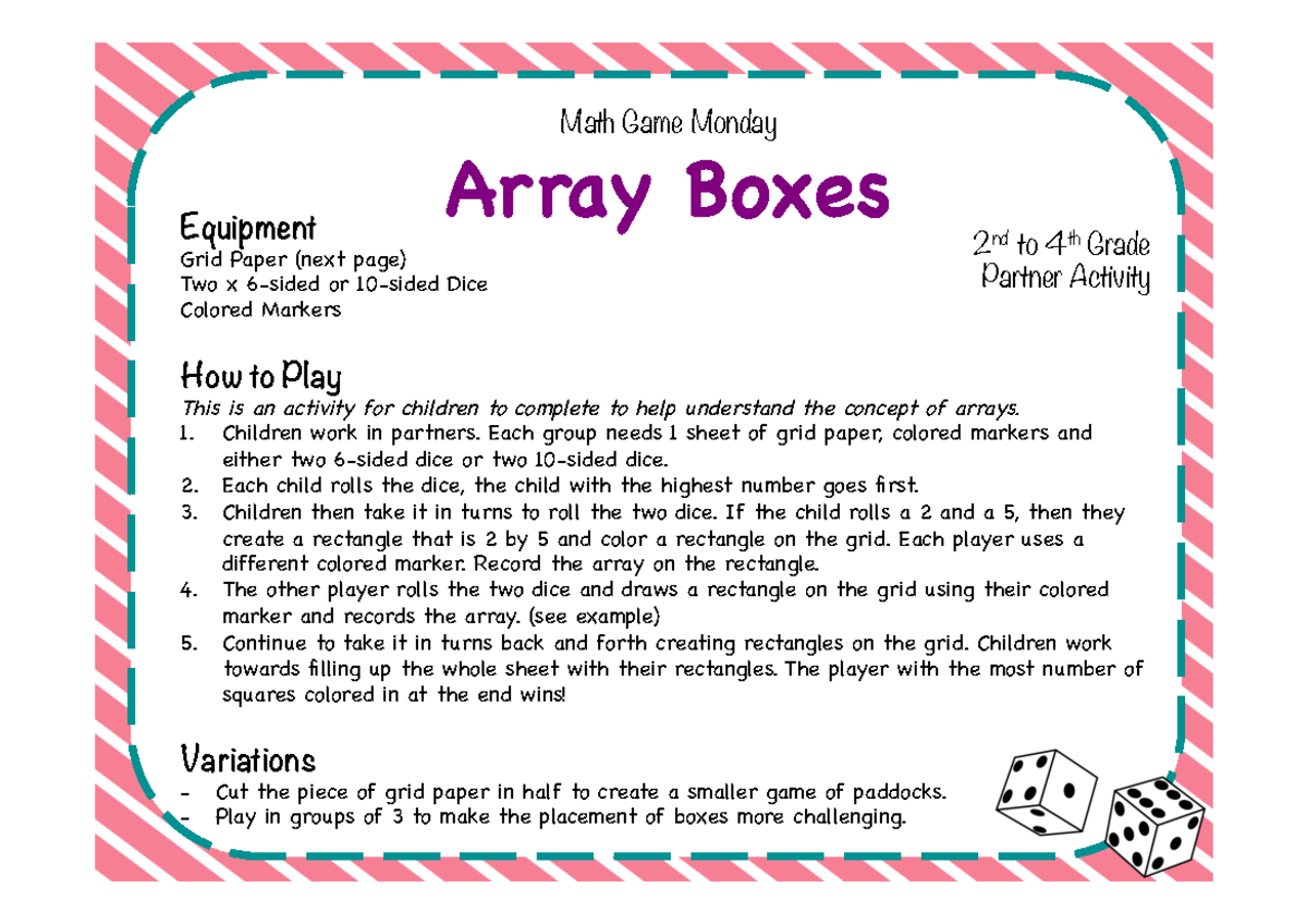 Array Boxes - Further notes - Math Game Monday Array Boxes Equipment ...