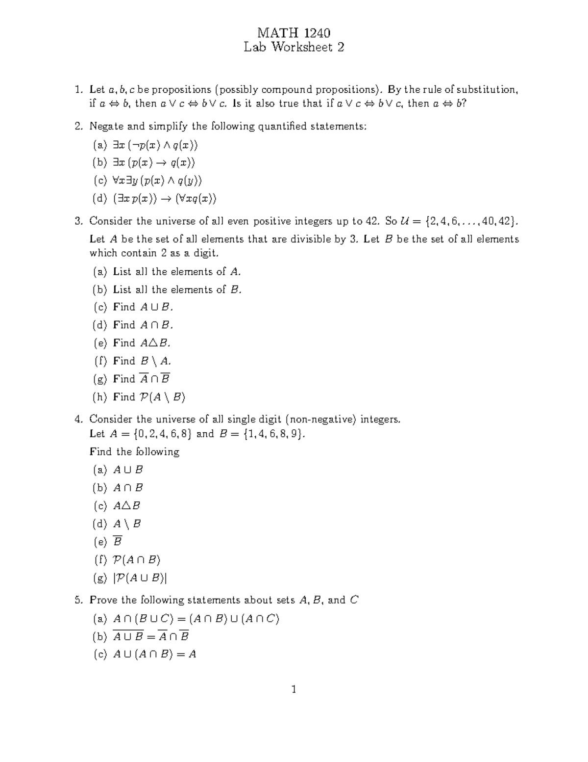 Worksheet 2Questions - math - MATH 1240 Lab Worksheet 2 Leta, b, cbe ...