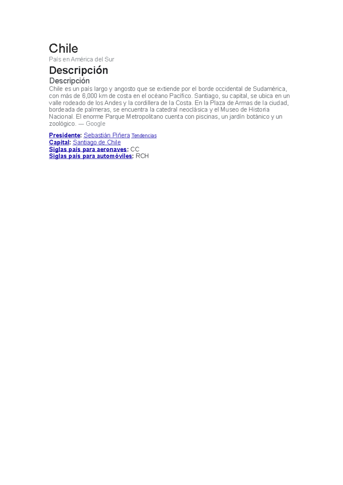 Chile - DFGN - Chile País en América del Sur Descripción Descripción ...
