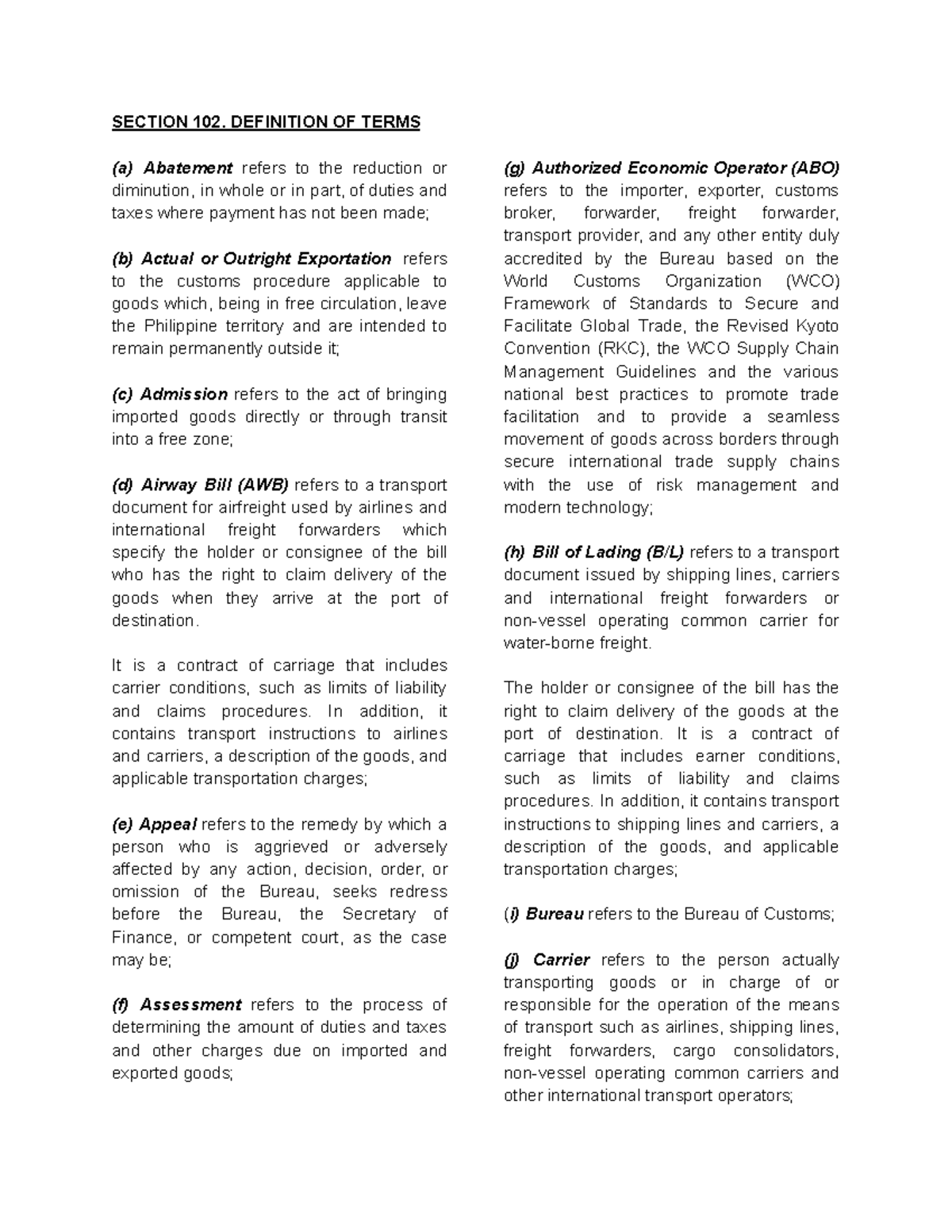 PCM - Prelim Reviewer - Principles of Customs Management - SECTION 102 ...